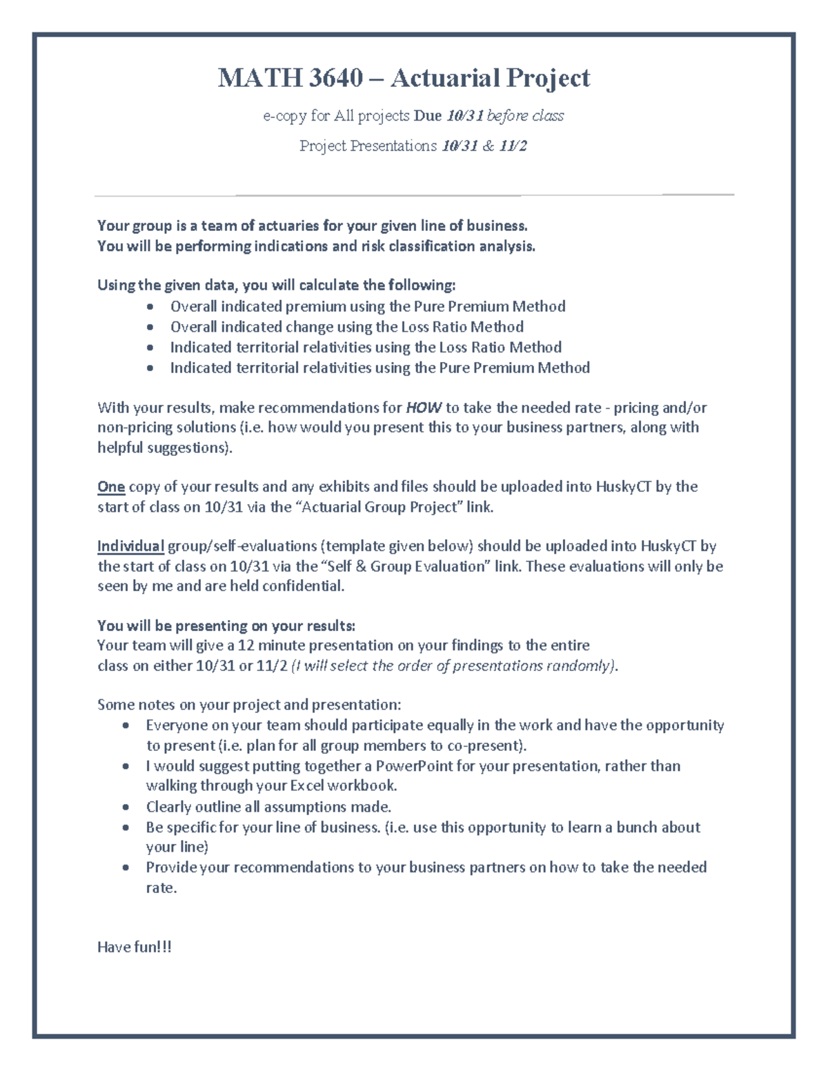 Actuarial Project(3640) - MATH 3640 – Actuarial Project e-copy for All ...