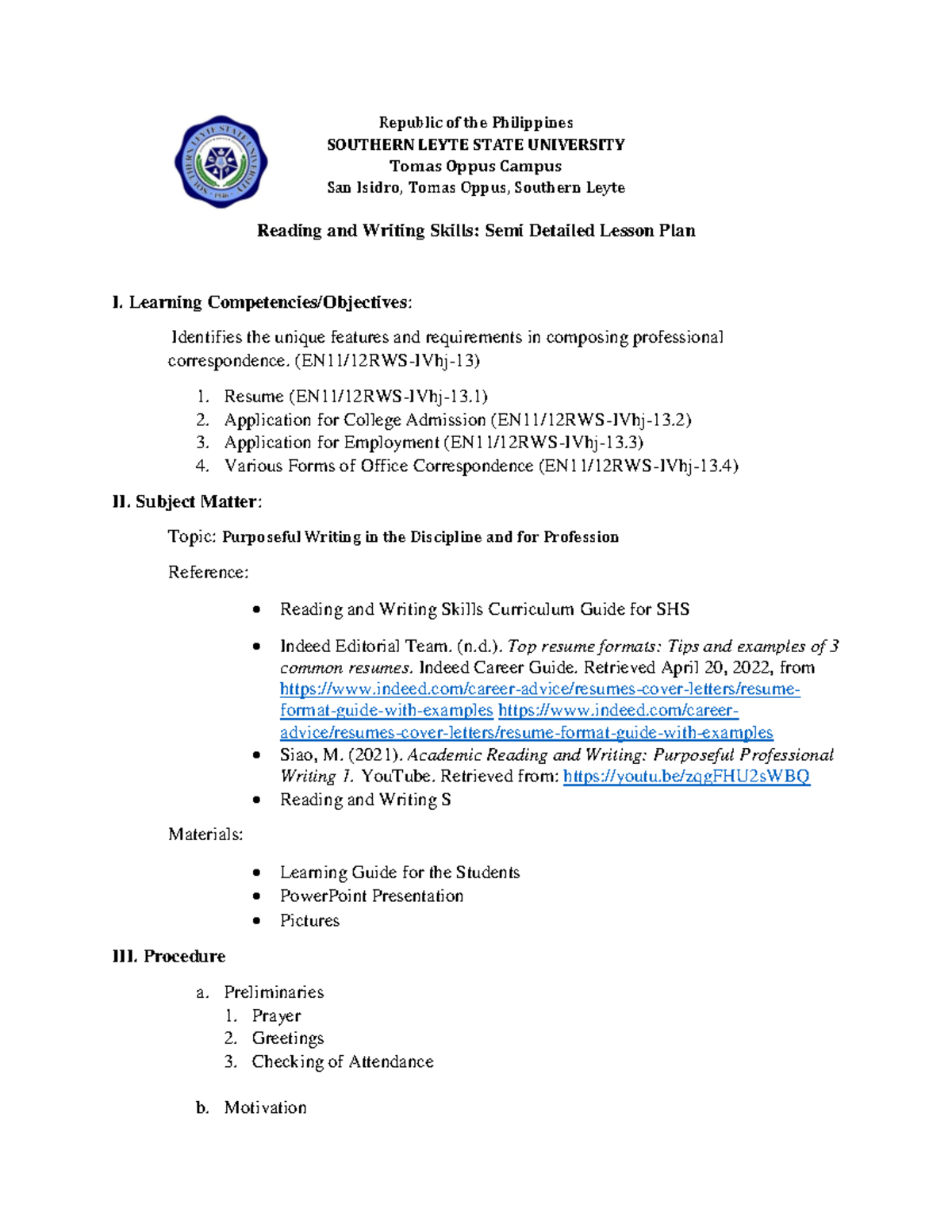 Purposeful Writing In the Discipline and for Profession (Lesson Plan ...