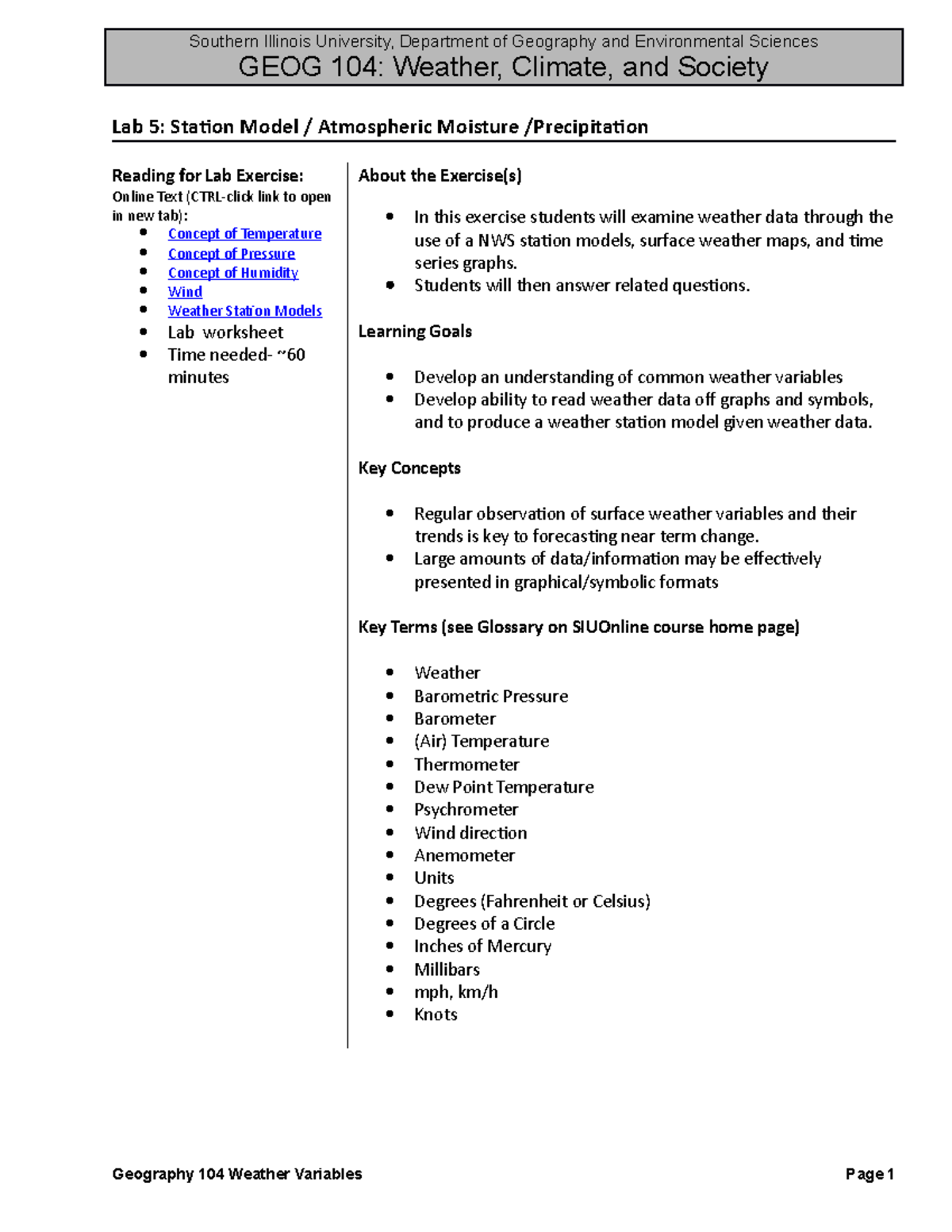 Lab 5 Station Model and Humidity - GEOG 104: Weather, Climate, and ...