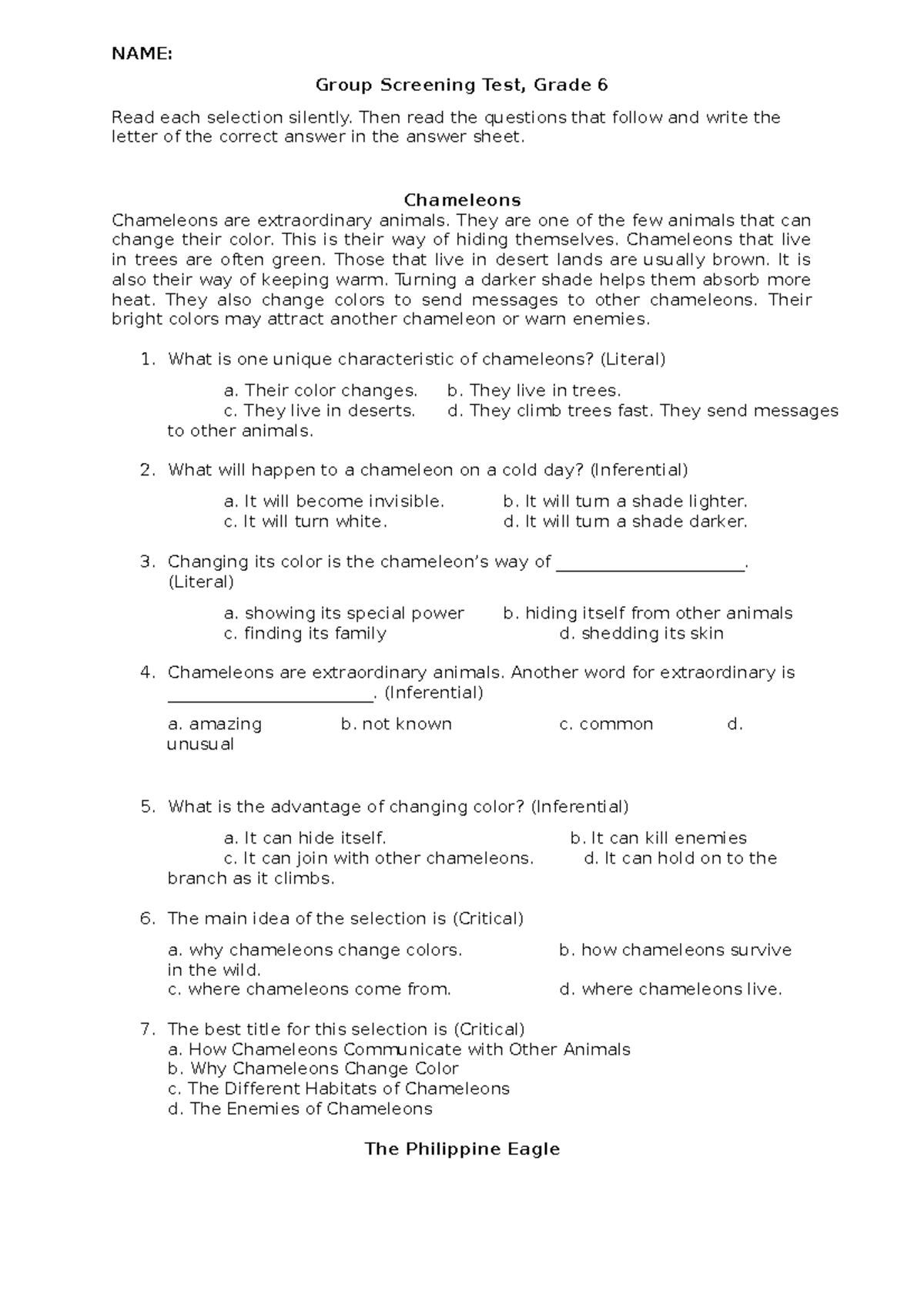 GST- Phil-Iri grade 6 english - NAME: Group Screening Test, Grade 6 ...