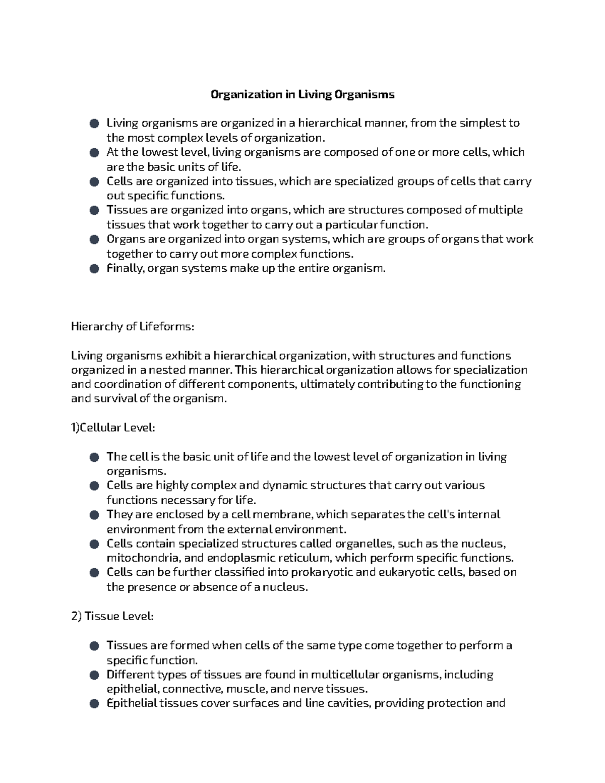 Bio Notes 3 - Organization in Living Organisms Living organisms are ...