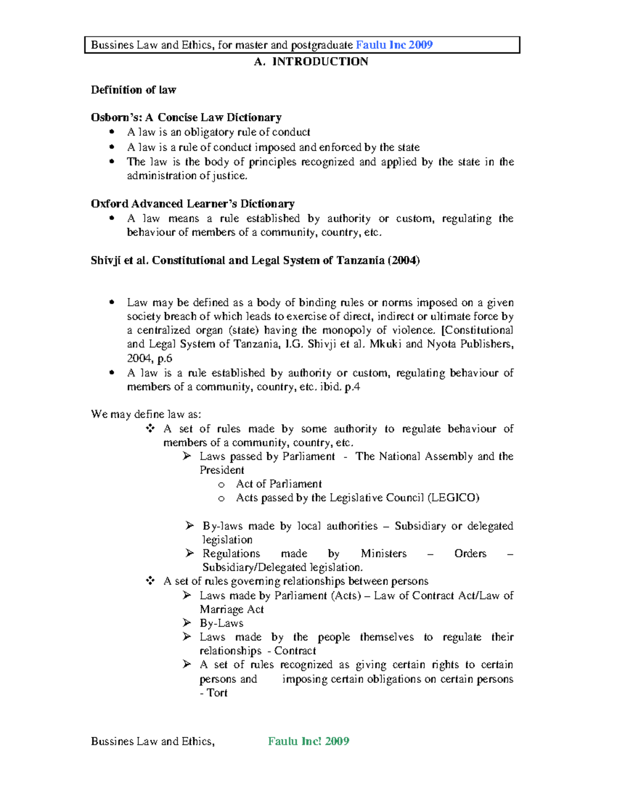Law Notes Extra Mba A INTRODUCTION Definition Of Law Osborn s A