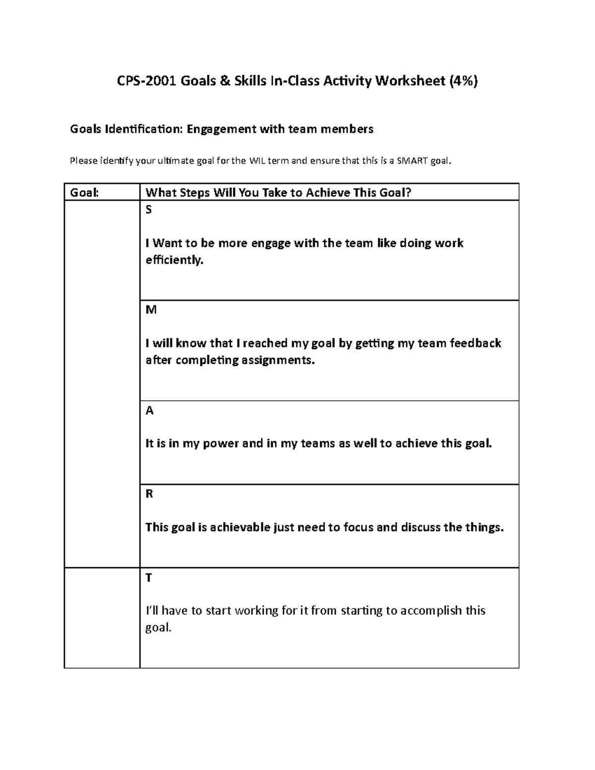 CPS-2001 Goals and Skills Activity Worksheet - CPS-2001 Goals & Skills ...