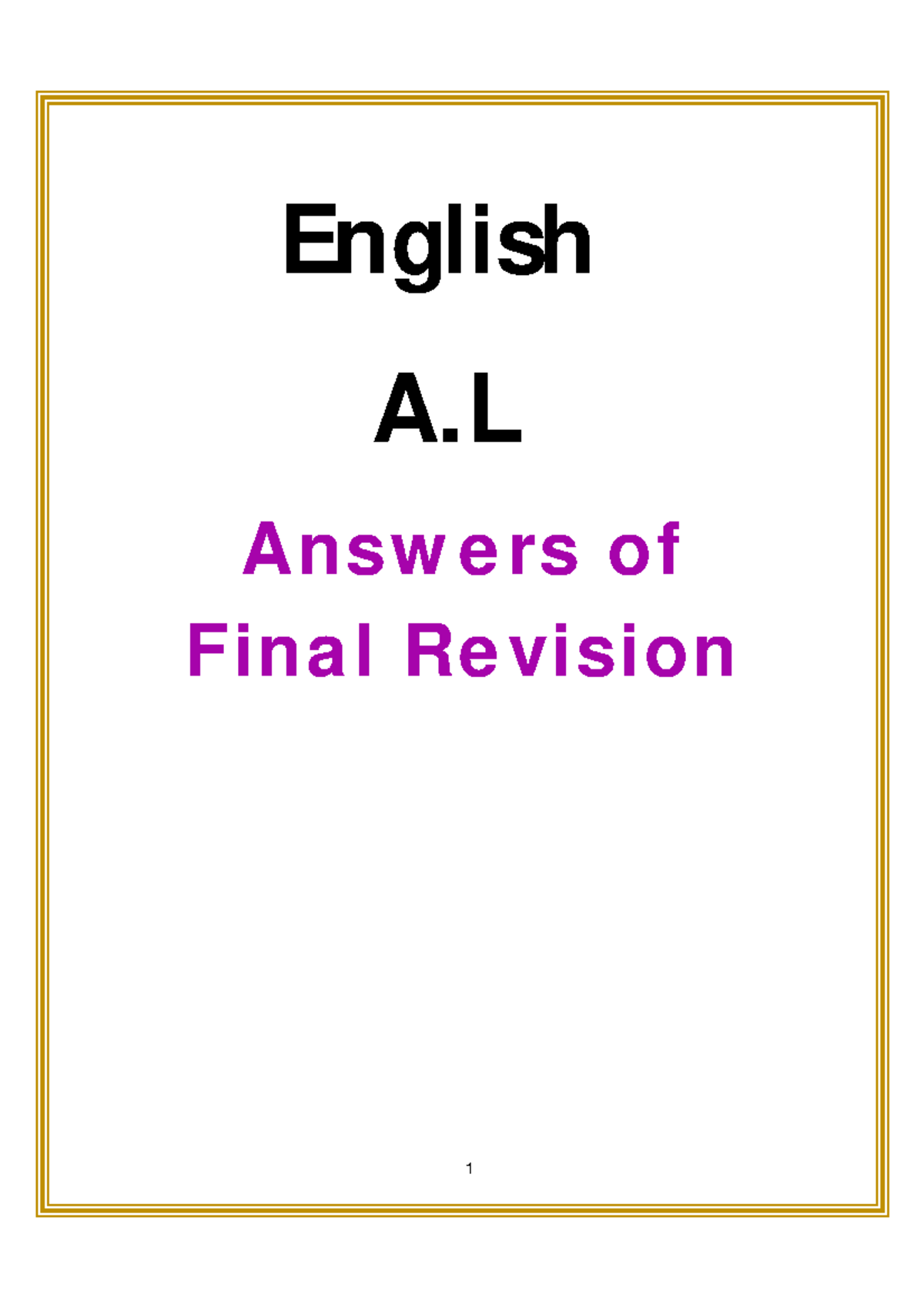 A L Final Revision model answers - Answ e rs of Fina l Re vision English A BooetAsw ers F M odel ...