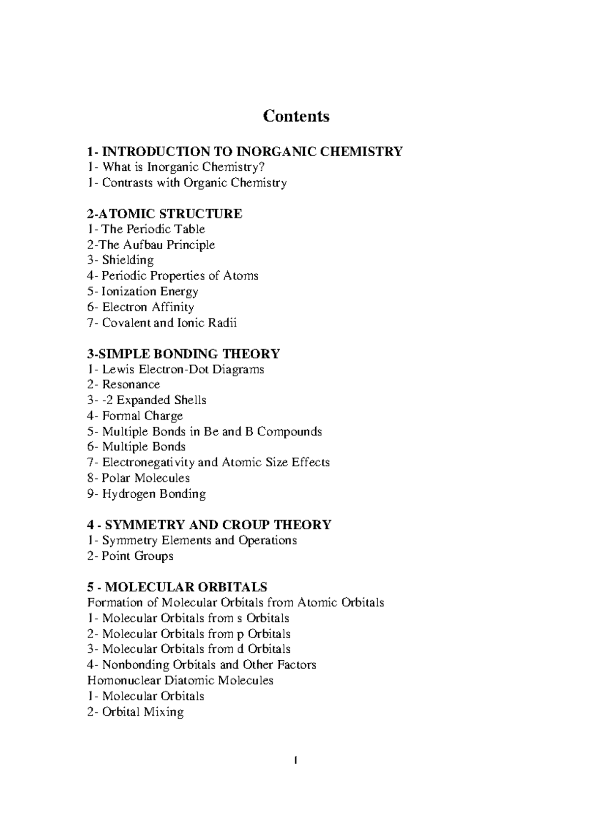 Inorganic Chemistry notes - Contents 1- INTRODUCTION TO INORGANIC ...