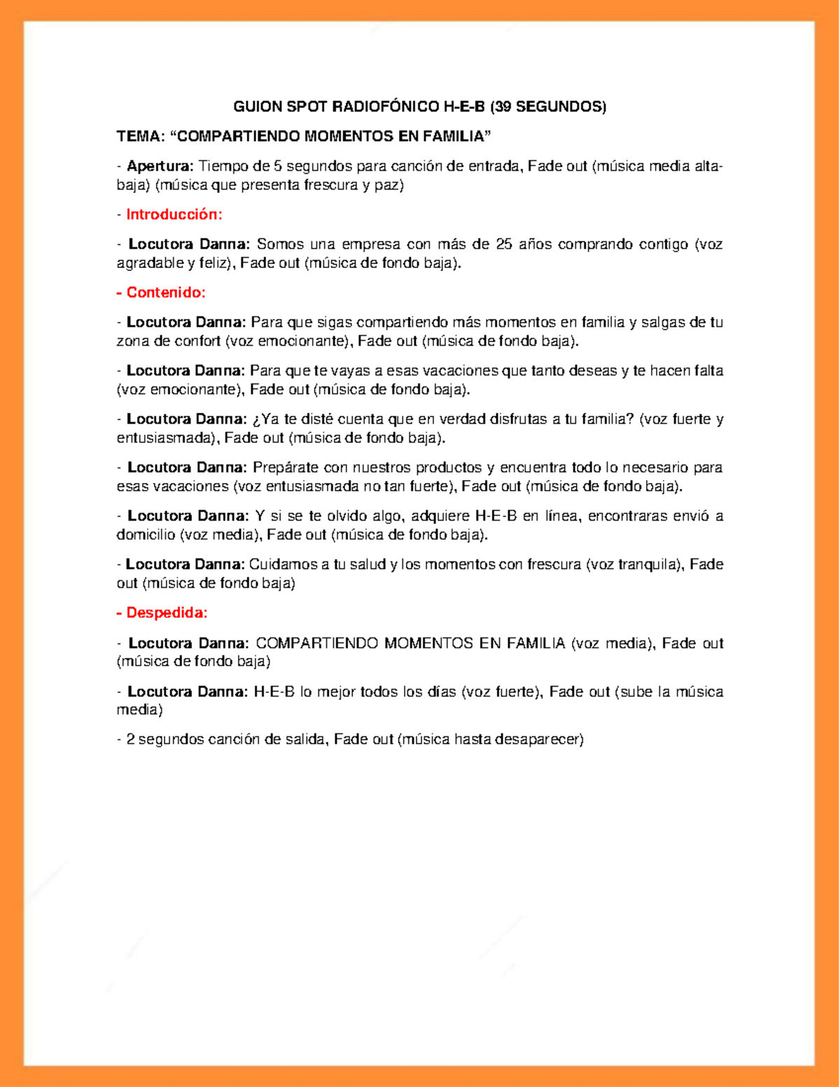 Evidencia 5 Guion SPOT Radiofónico - GUION SPOT RADIOFÓNICO H-E-B (39 ...