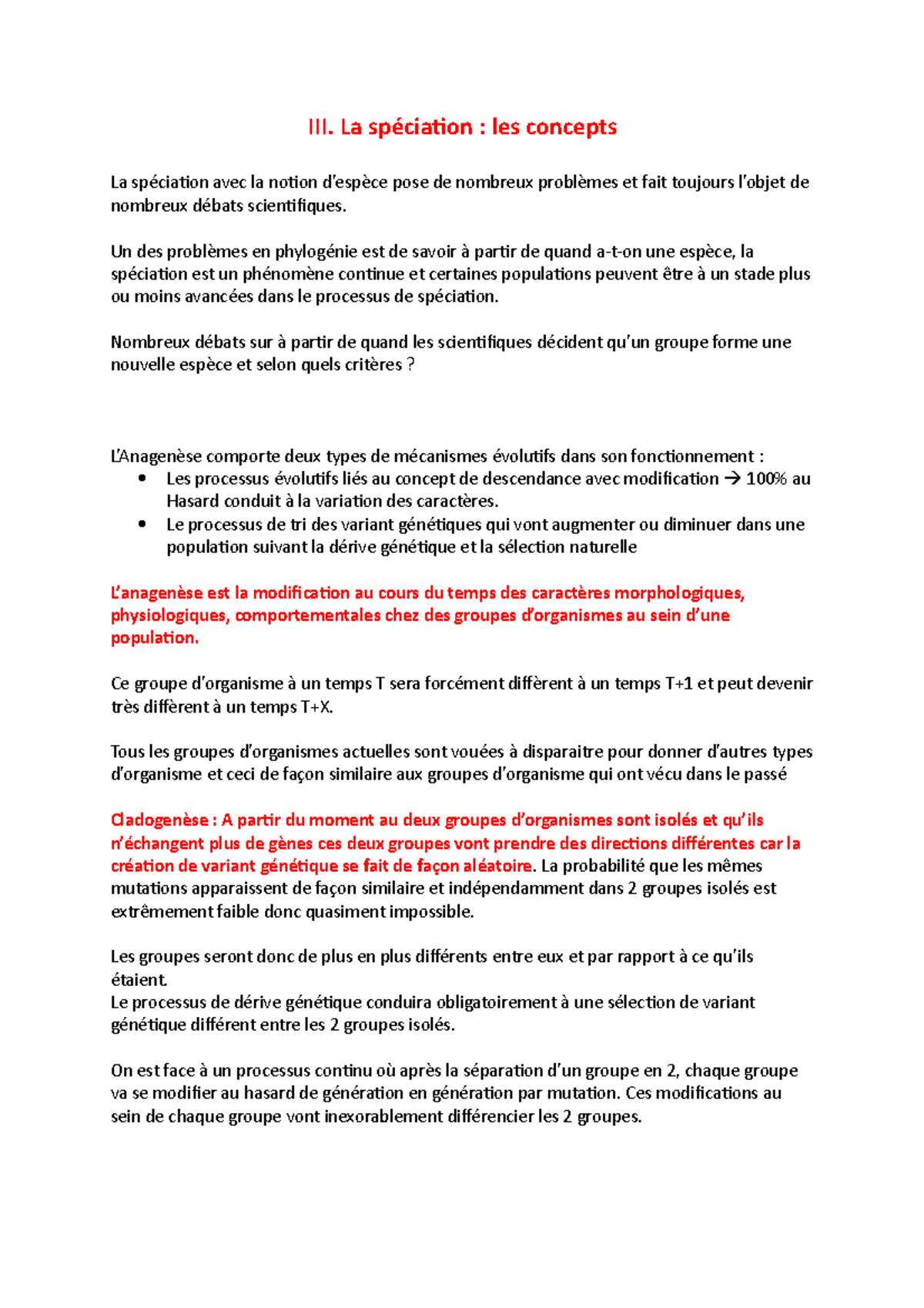 La spéciation - biologie animale cours 4 licence svtc - III. La ...