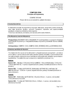Compeng 2sh4 outline fall 2021-22 - Section/s: C Academic Year: 2021 ...