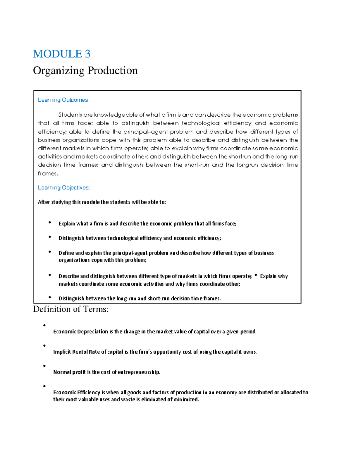 Module 3 AND 4 Managerial Economics for BSA students - MODULE 3 ...