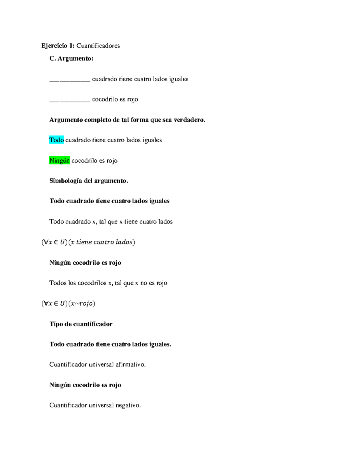 PLM 2 - pensamiento logico matematico - Ejercicio 1: Cuantificadores C. Argumento ...