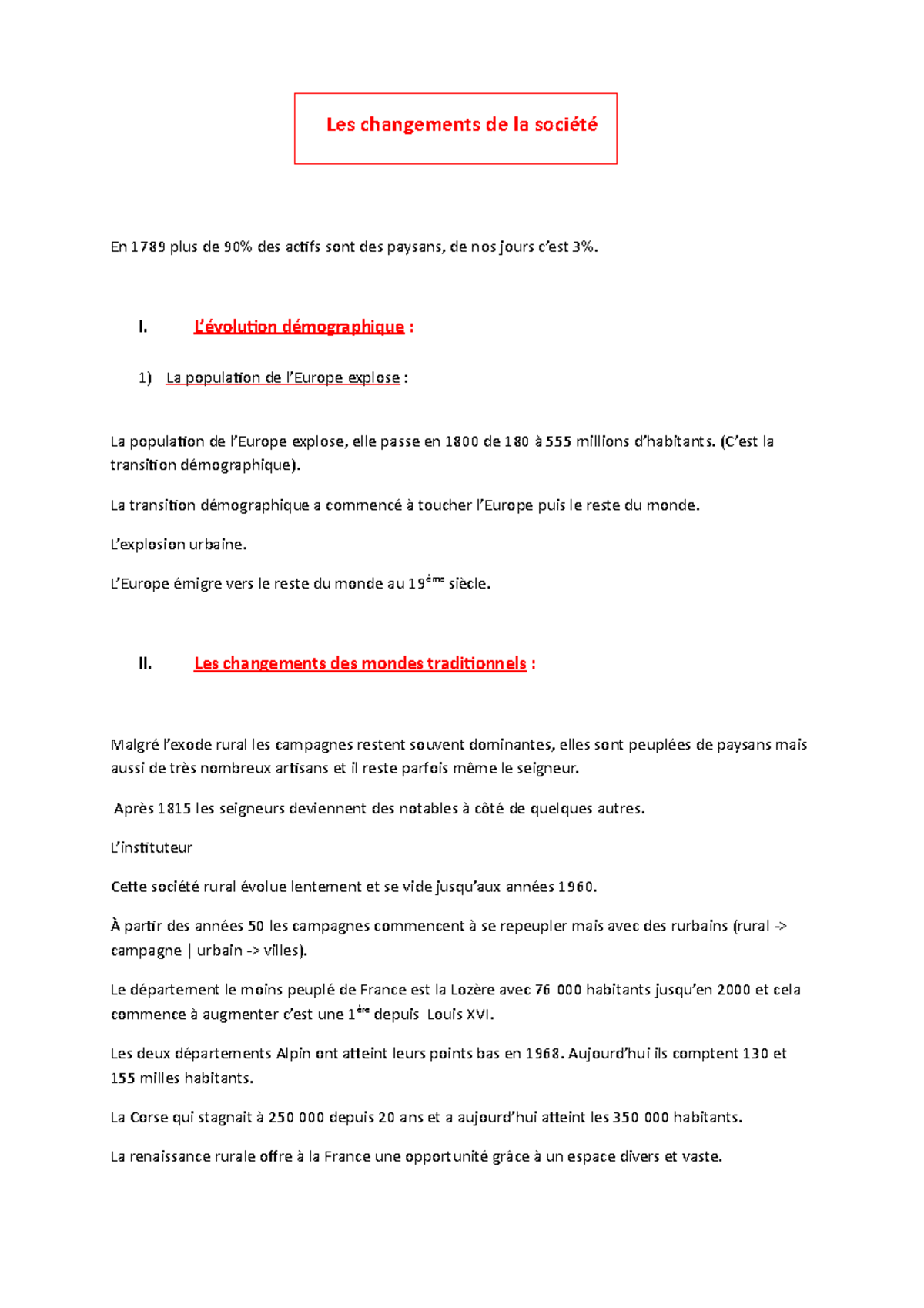 Les changements de la société - Les changements de la société En 1789 ...