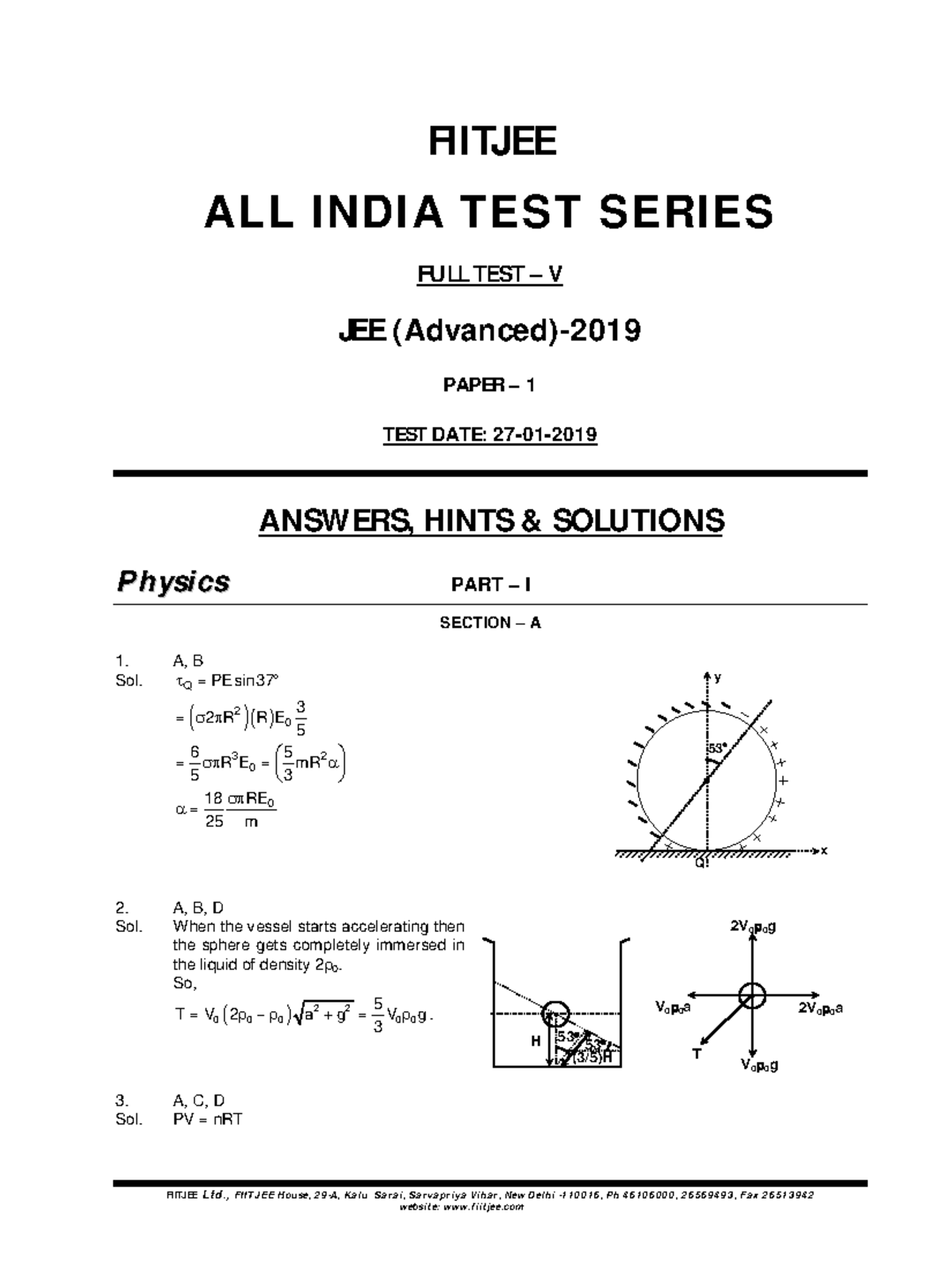 Aits 1819 ft v adv paper 1 sol - FIITJEE Lt d., FIIT JEE House, 29-A ...