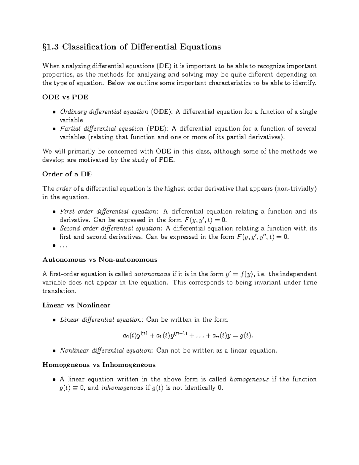 Handout 1 3 - §1 Classification of Differential Equations When ...