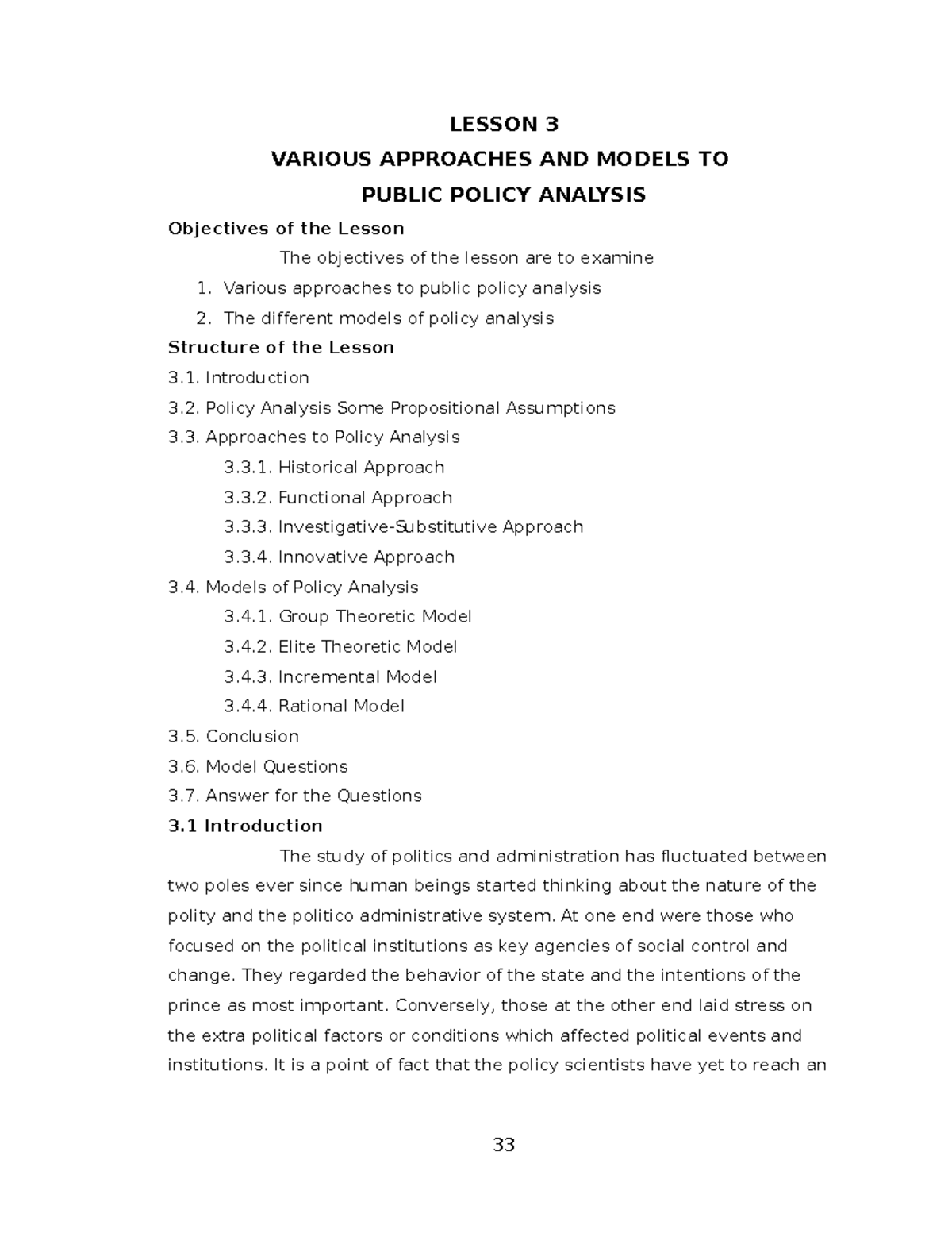 Lesson 3 - LESSON 3 VARIOUS APPROACHES AND MODELS TO PUBLIC POLICY ...