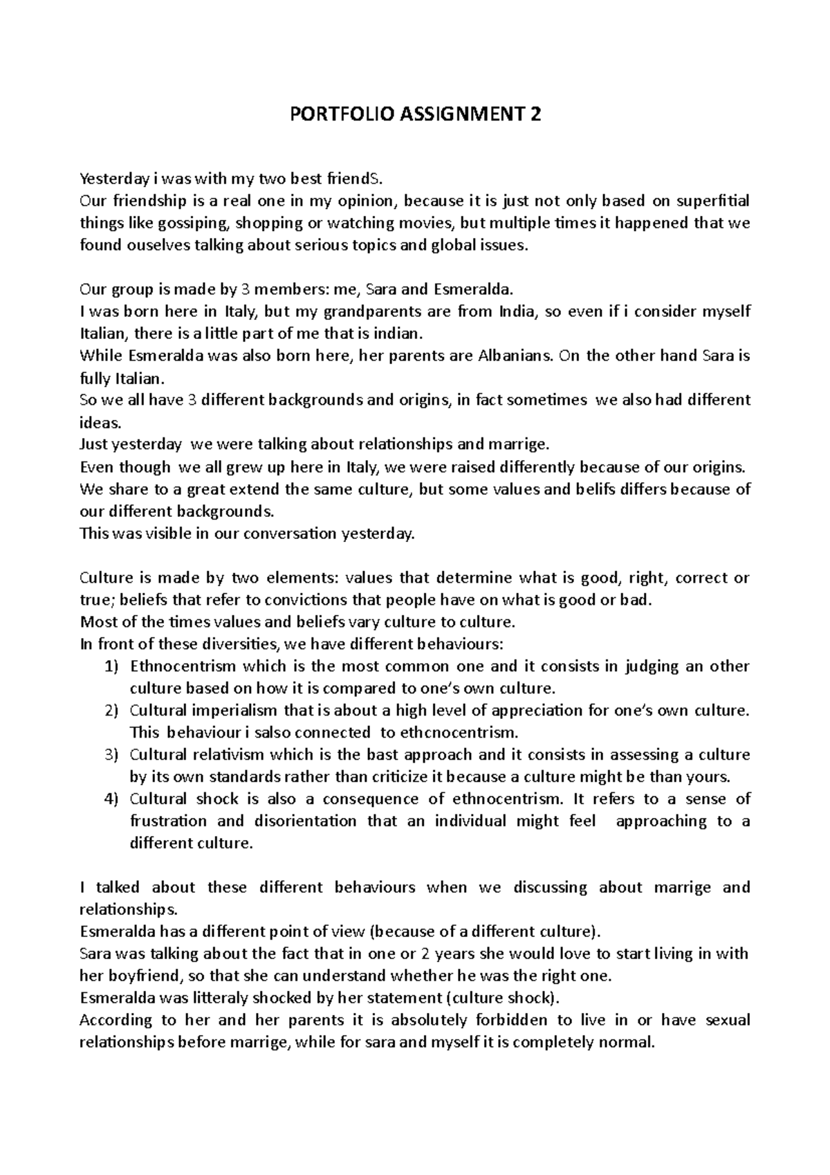 Portfolio assignment 2 - PORTFOLIO ASSIGNMENT 2 Yesterday i was with my ...