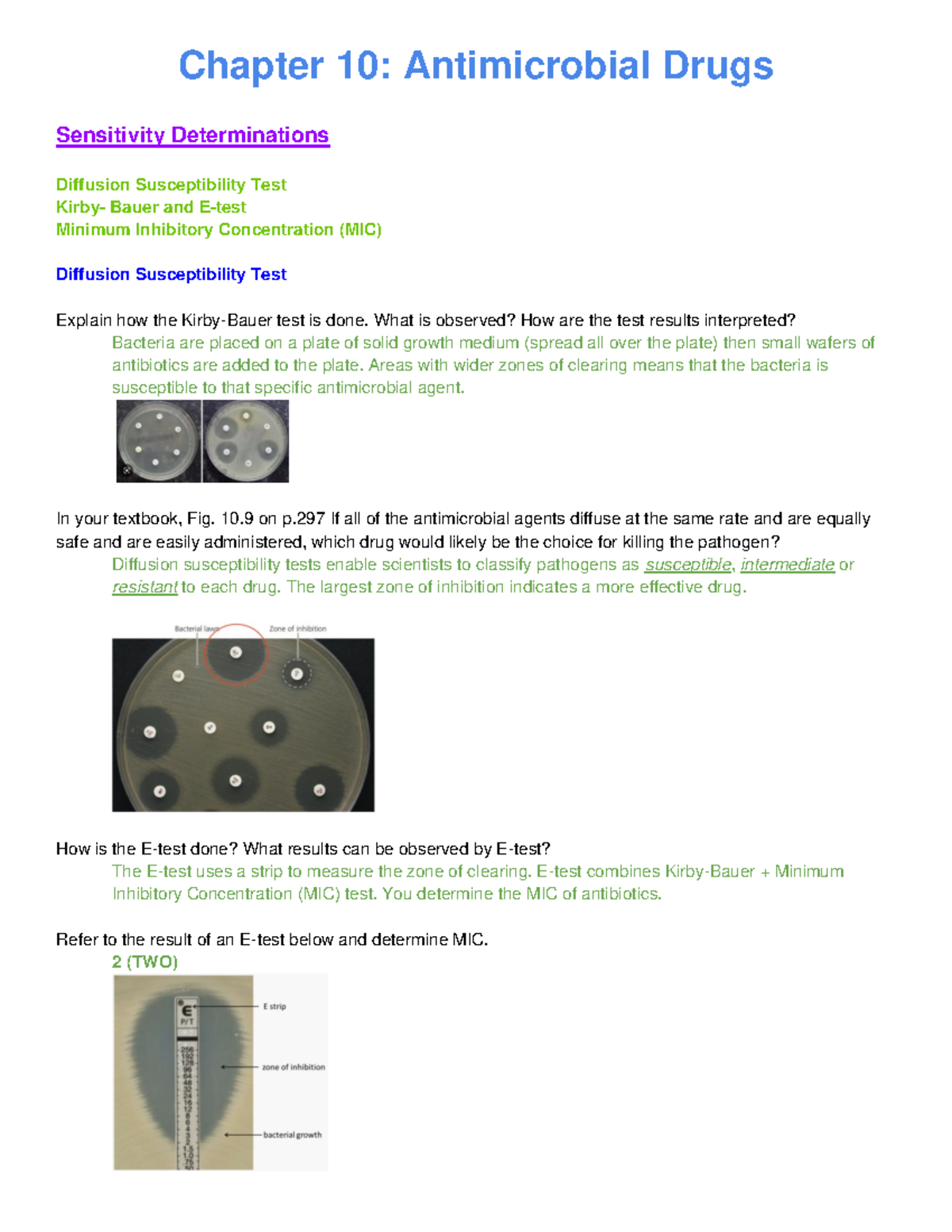 Microbiology Final review - Chapter 10: Antimicrobial Drugs Sensitivity ...