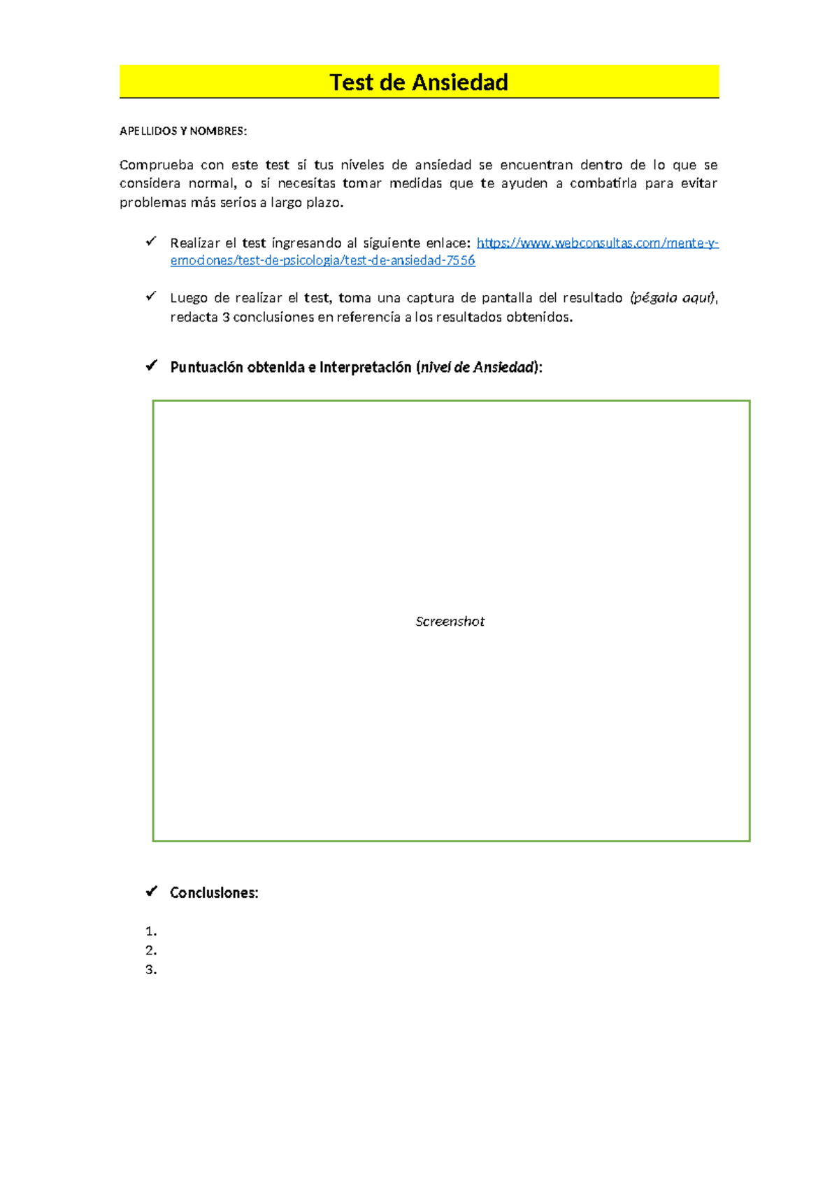 Test de Ansiedad - dsadasd - Test de Ansiedad APELLIDOS Y NOMBRES ...