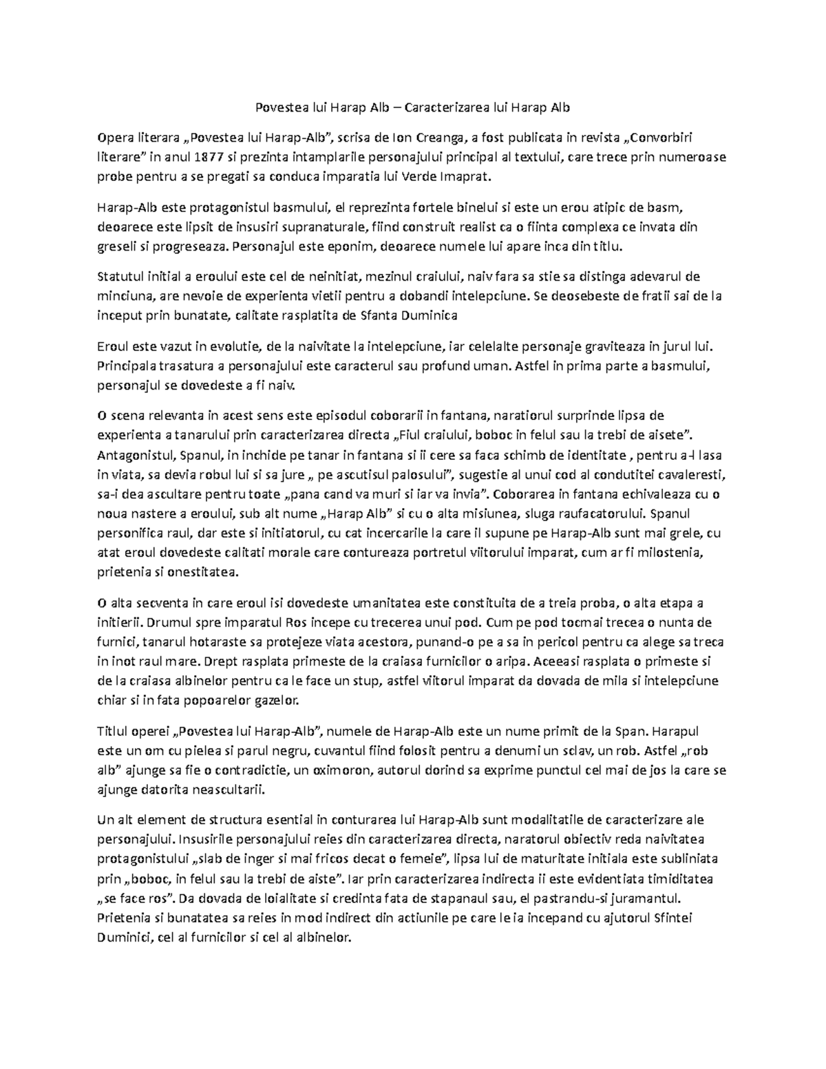 Eseu Bac Harap Alb Caracterizare - Povestea lui Harap Alb ...