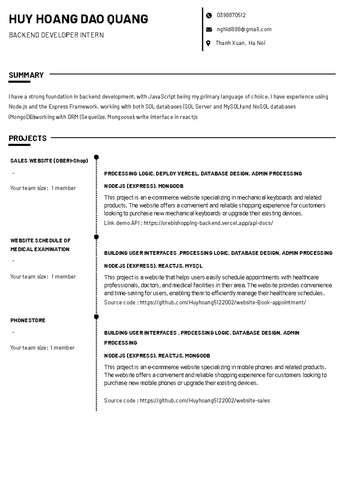 CV-Huy Hoang-BEInternnodejs.1 - HUY HOANG DAO QUANG BACKEND DEVELOPER INTERN 0398870512 - Studocu