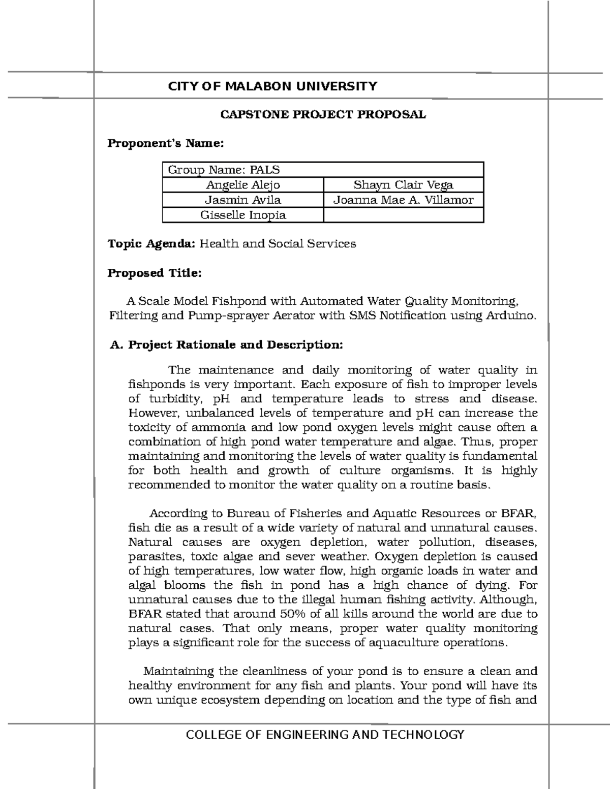 Topic Proposal Revised - CAPSTONE PROJECT PROPOSAL Proponent’sName ...