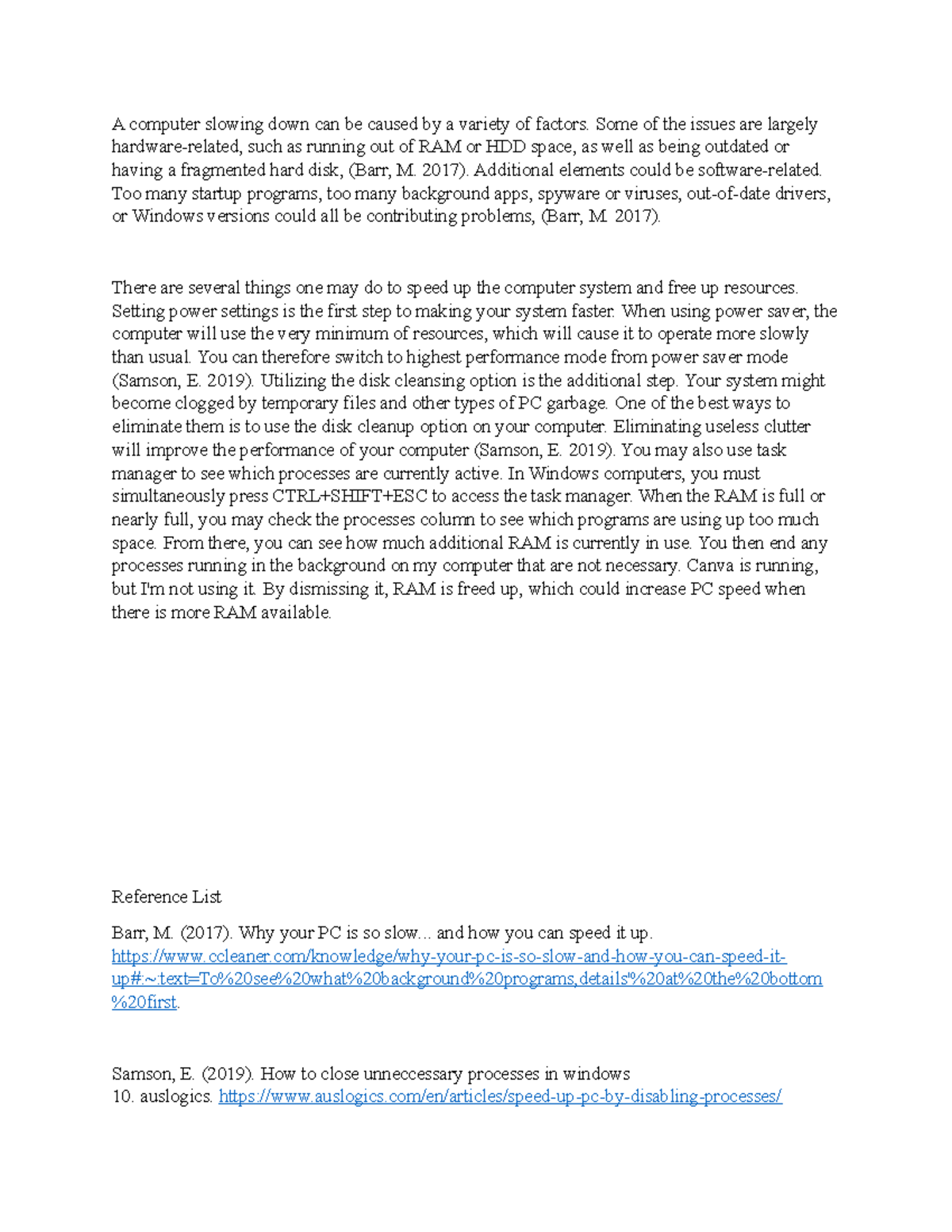 CS2301 Discussion forum unit 2 - A computer slowing down can be caused ...