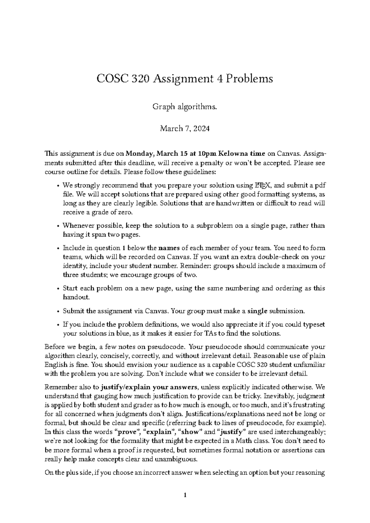 Cosc 320 Assignment 4 2023 2024 T2 Cosc 320 Assignment 4 Problems Graph Algorithms March 7 0864