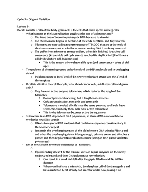 Cycle 1 - notes for bio - Cycle 1 Preparation TEXTBOOK READING: Chapter ...