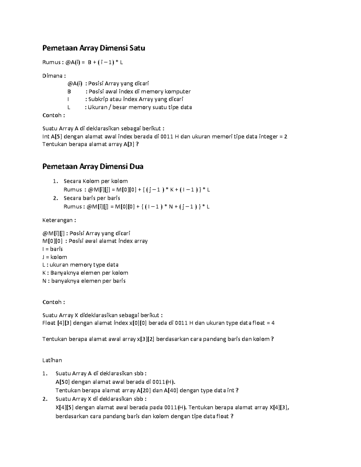 Pemetaan Array Dimensi Satu - Pemetaan Array Dimensi Satu Rumus : @A(i ...