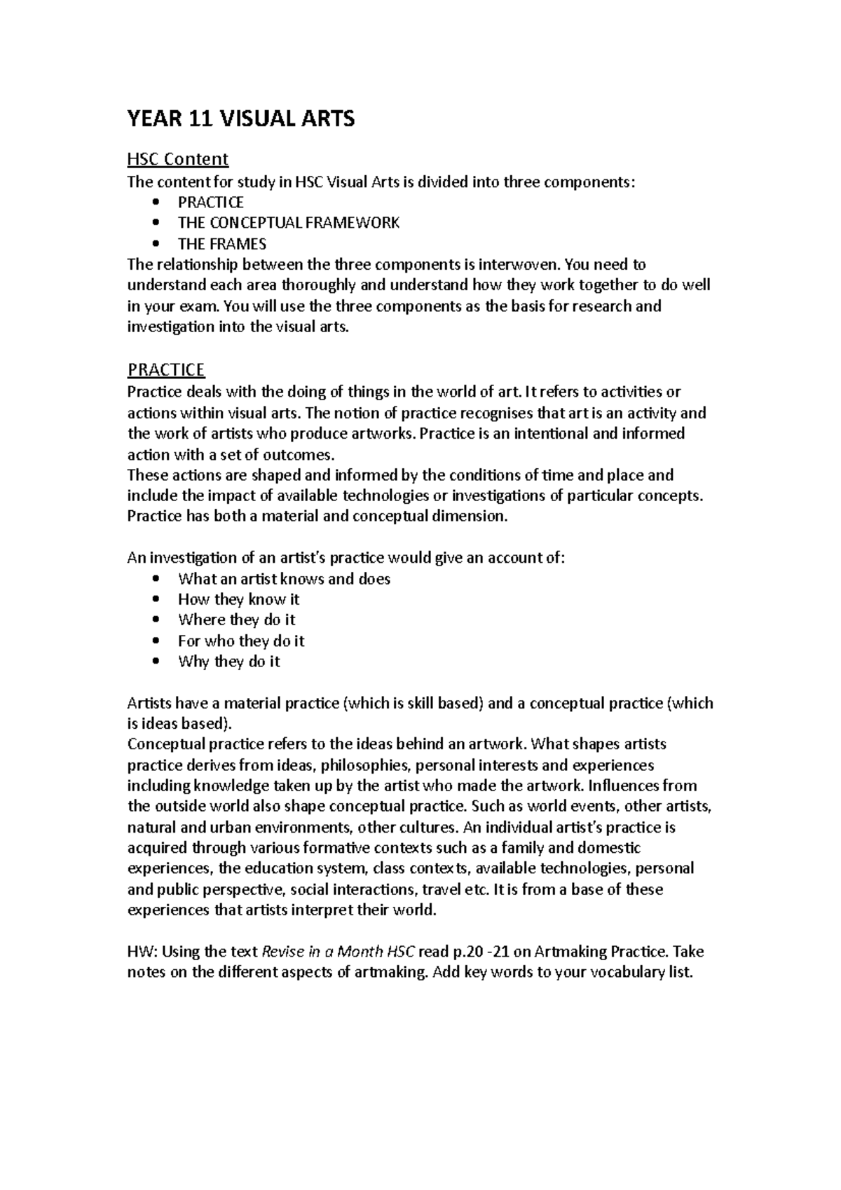 Practice, Frames and Conceptual Framework Summary Handout - YEAR 11 ...