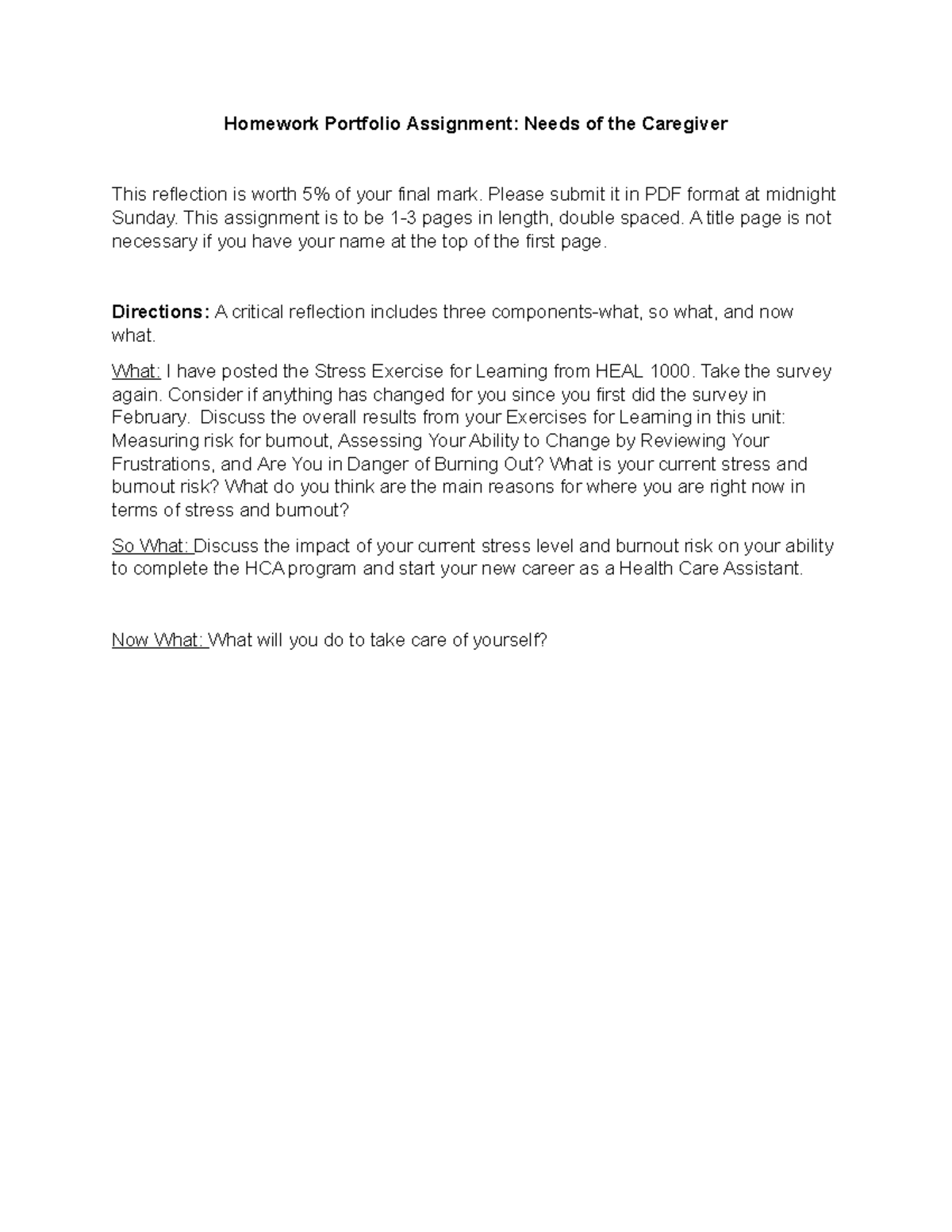 Homework Portfolio Assignment-Needs of the Caregiver (3) - Homework ...