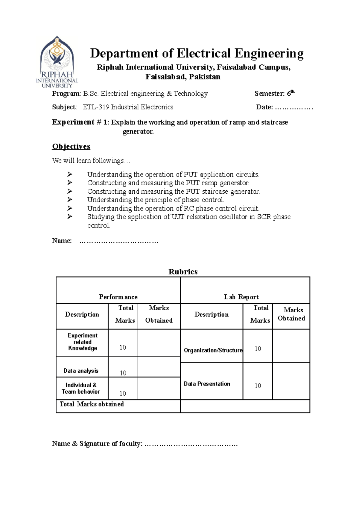 Exp no 1 - industrial electronic lab - Department of Electrical ...