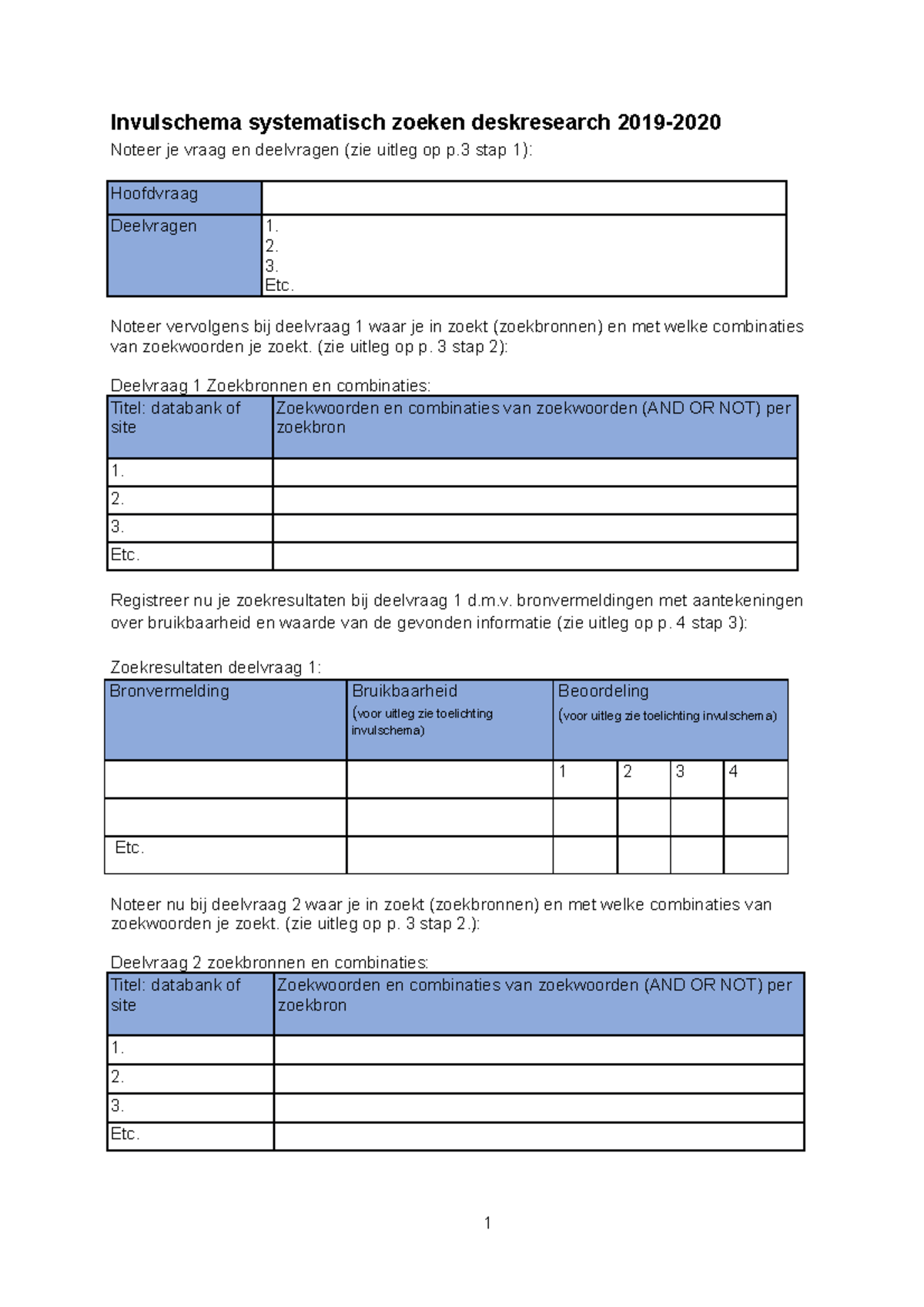 Invulschema systematisch zoeken deskresearch 2019-2020 (incl uitleg ...