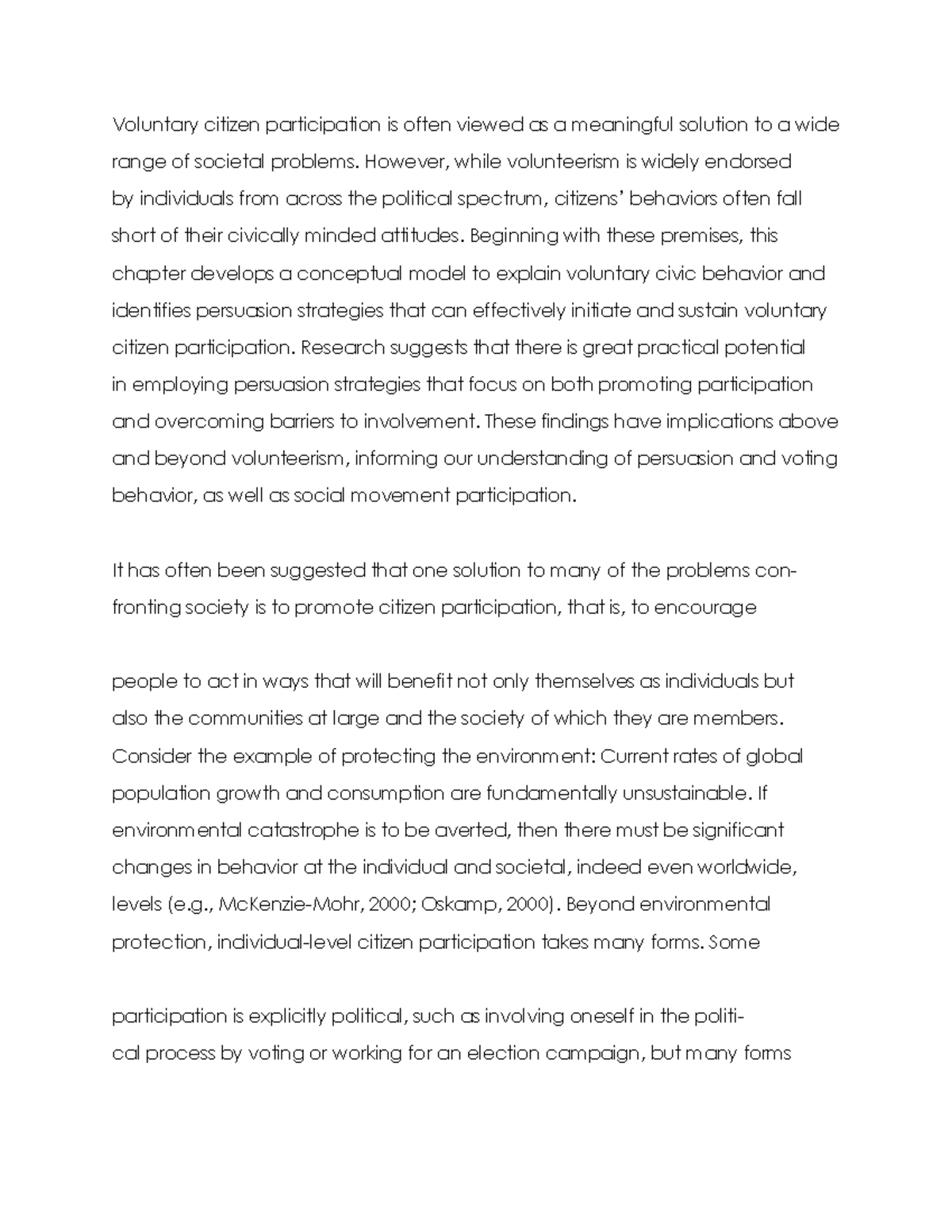 POLITICAL SCIENCE - Voluntary citizen participation is often viewed as ...