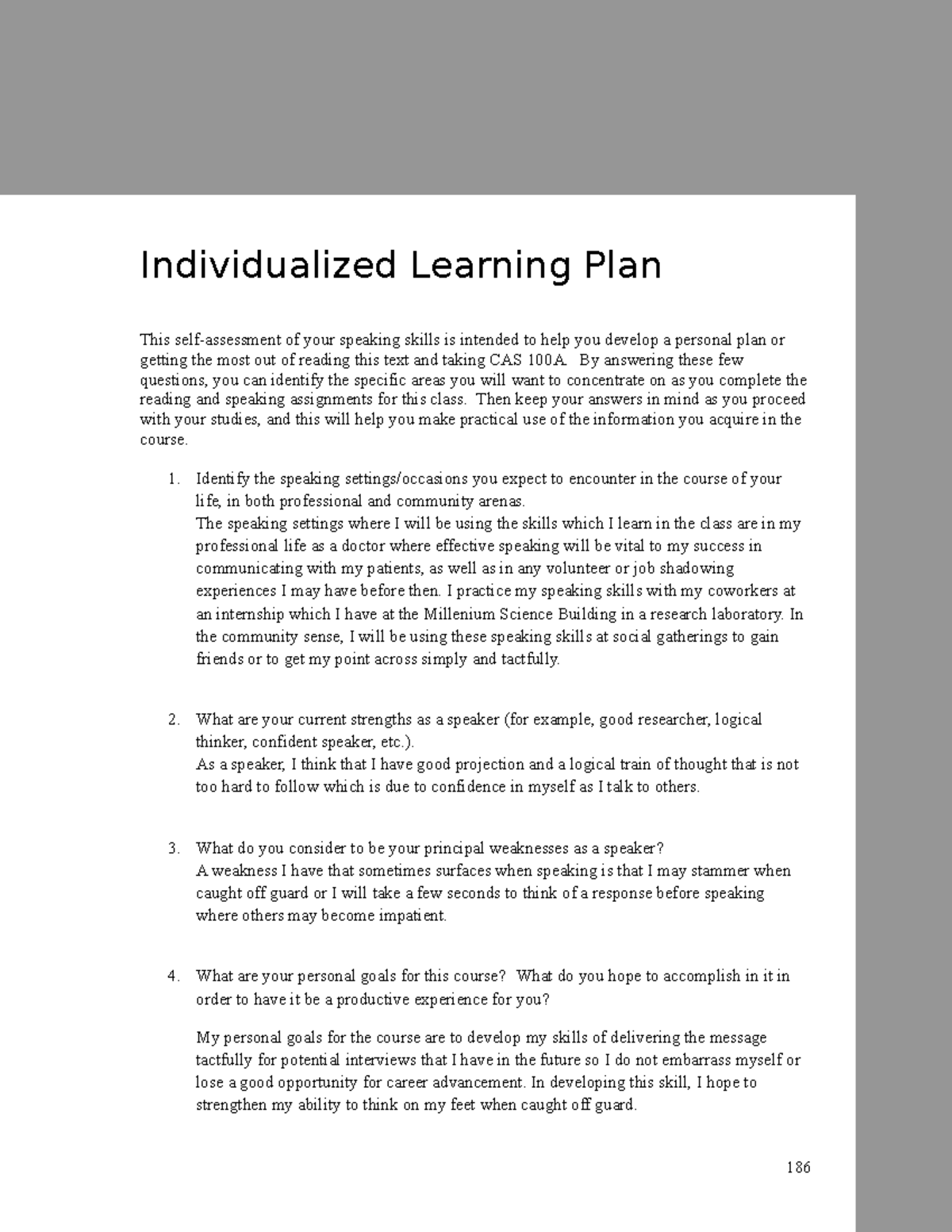 Individualized Learning Plan - By answering these few questions, you ...