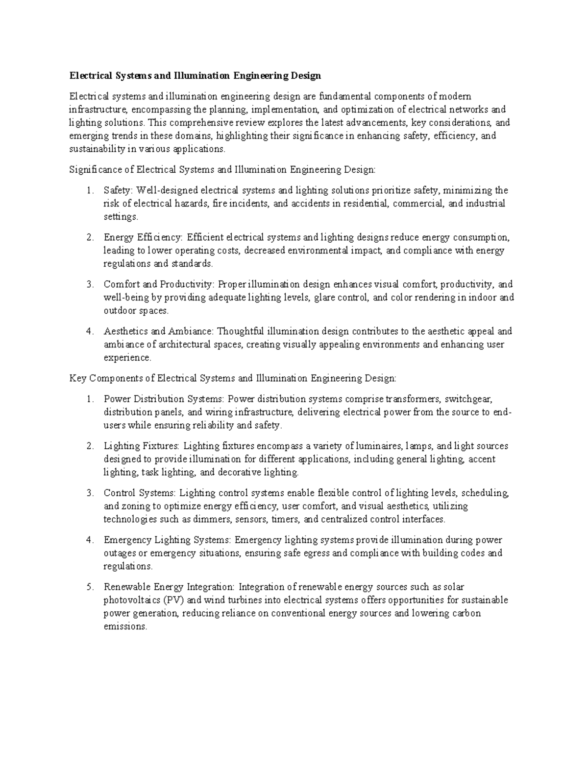 Electrical Systems and Illumination Engineering Design - This ...