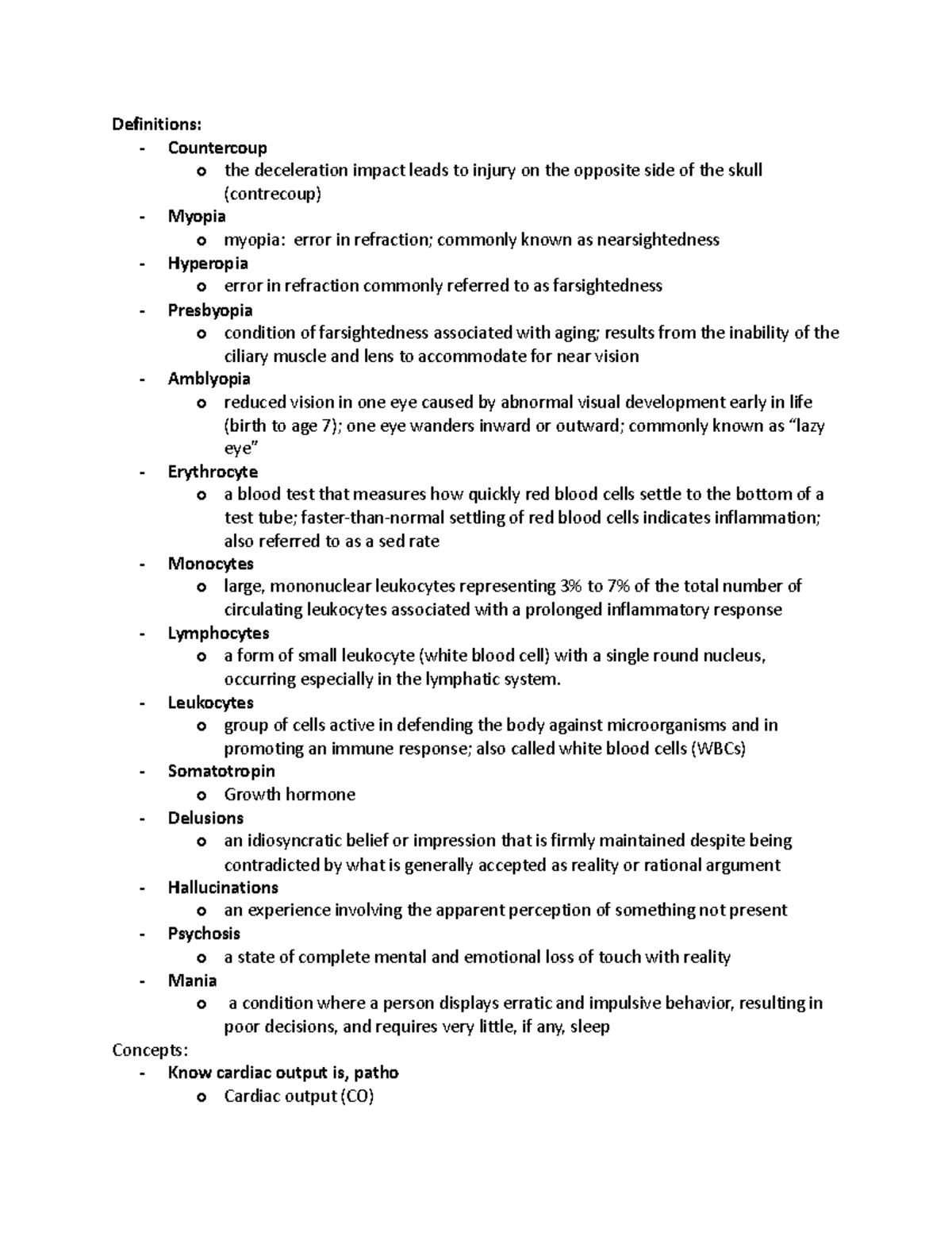 Final Q and A - notes - Definitions: - Countercoup o the deceleration ...