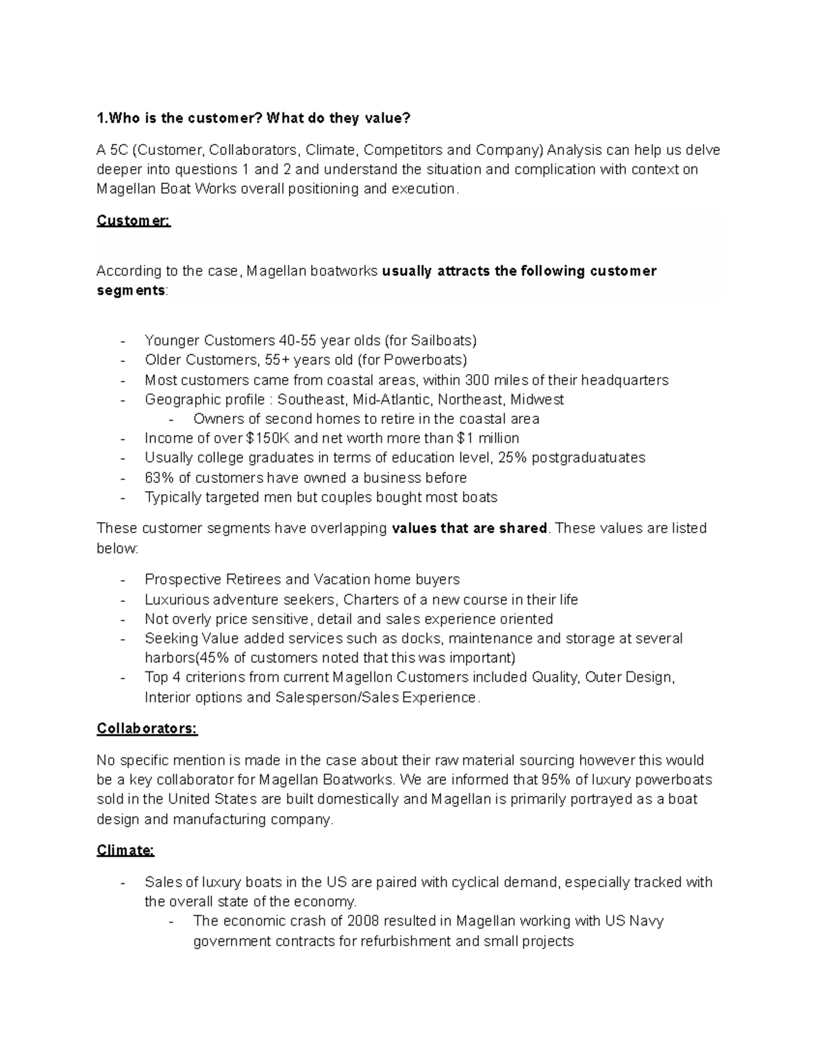 MKT 340 Magellan Boatworks Case Write Up - 1 is the customer? What do ...