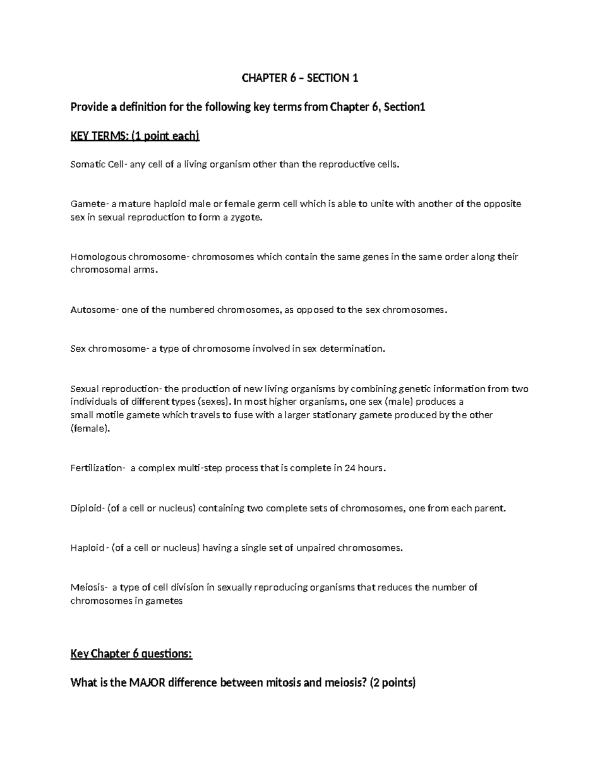 CH - intro - CHAPTER 6 – SECTION 1 Provide a definition for the following key terms from Chapter ...