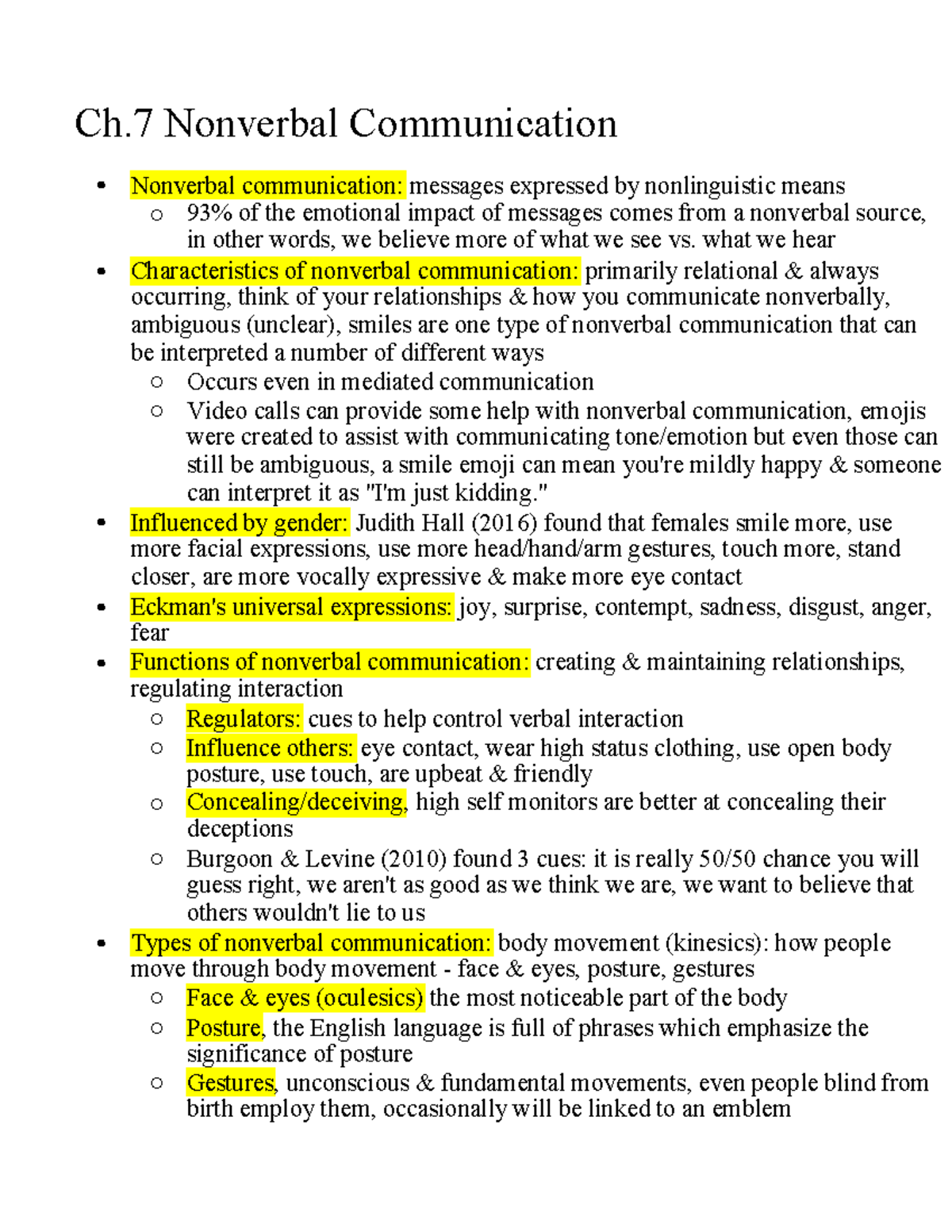 Ch.7 Nonverbal Communication - Nonverbal communication: messages ...