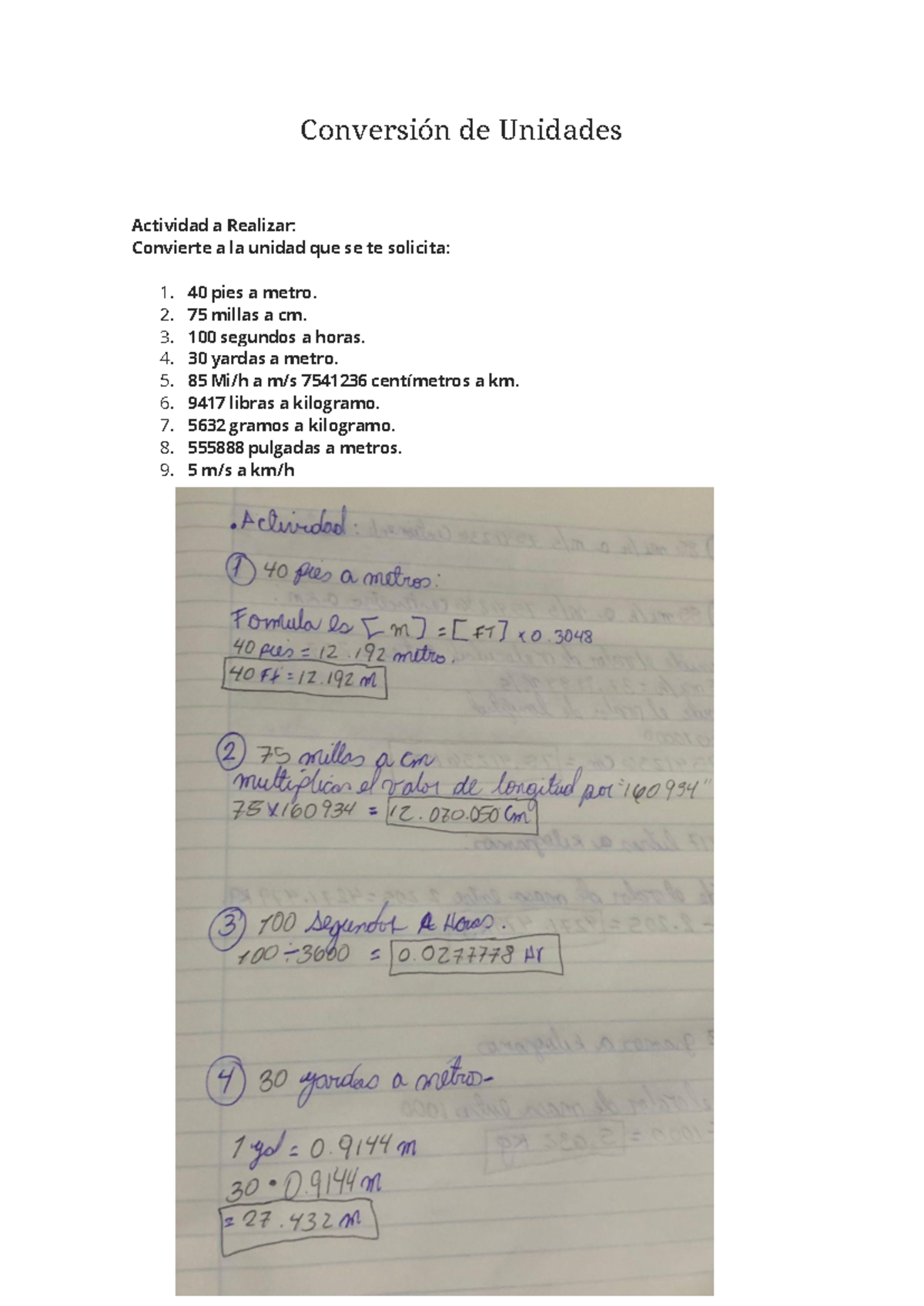 Conversión de Unidades - Fisica 1 - Conversión de Unidades Actividad a ...