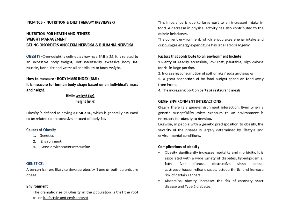 Ncm-105-nutrition - NCM 105 – NUTRITION & DIET THERAPY (REVIEWER ...