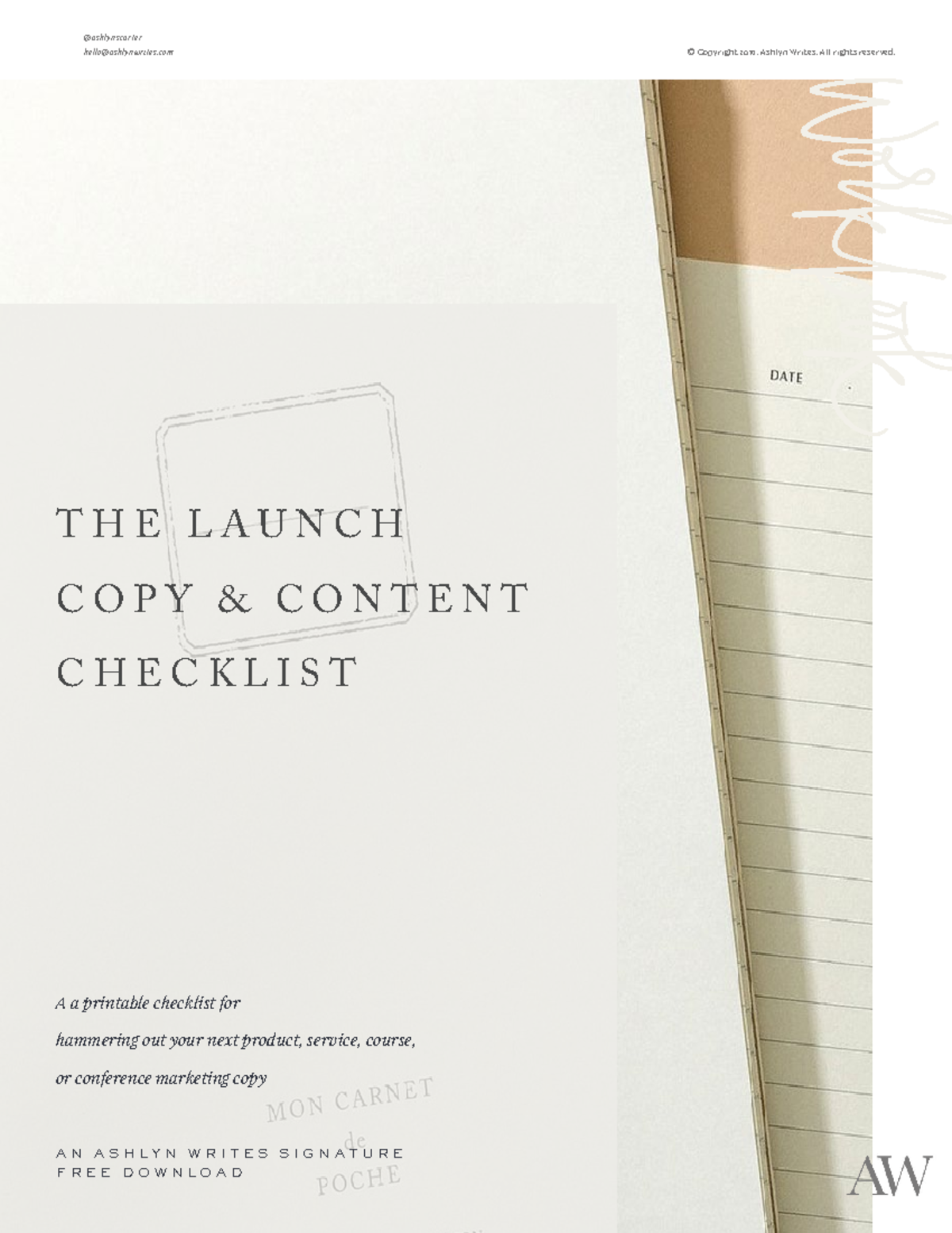 AWLaunch Copyand Content Checklist 2020 - © Copyright 2019, Ashlyn ...