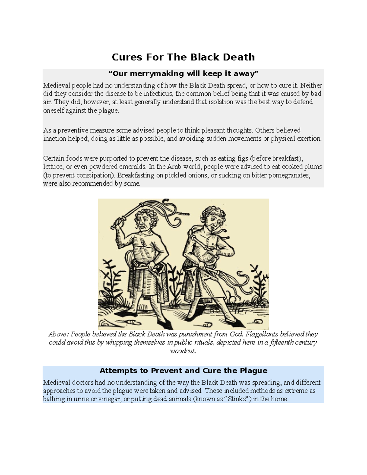 The Black Death Cures - good - Cures For The Black Death “Our ...