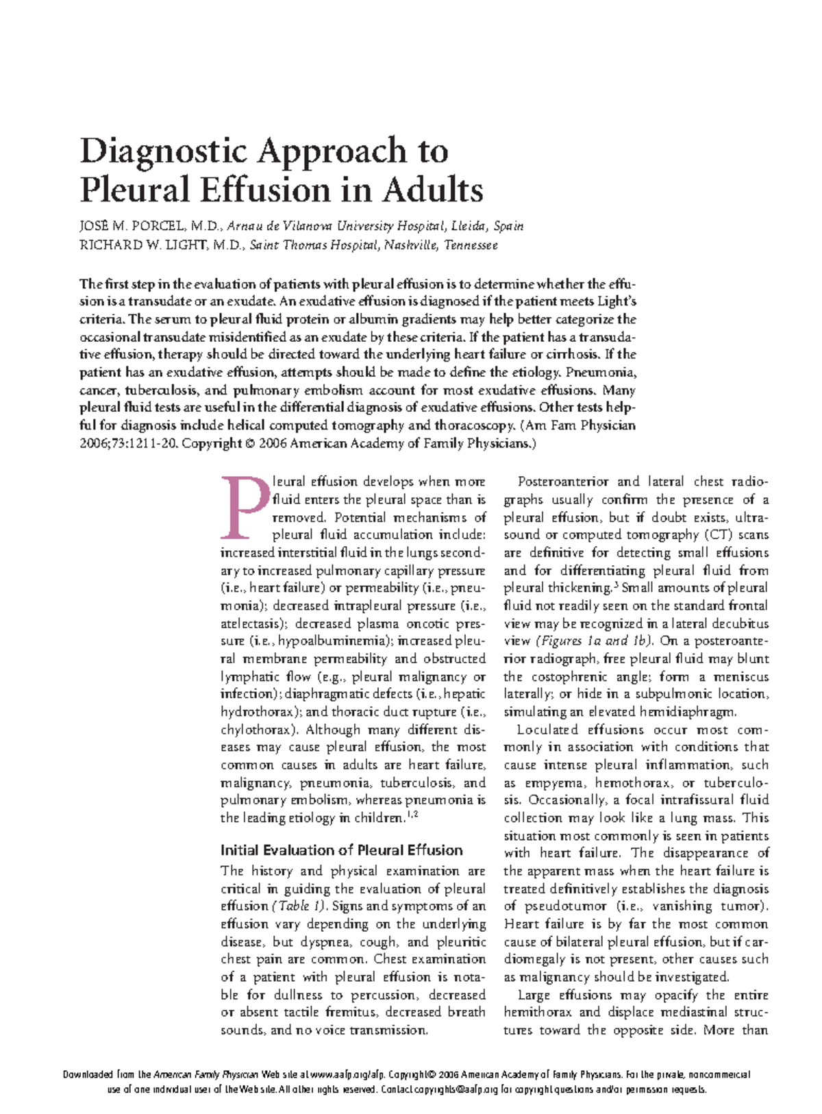 Articulo 1 - pleural effussion - Diagnostic Approach to Pleural ...