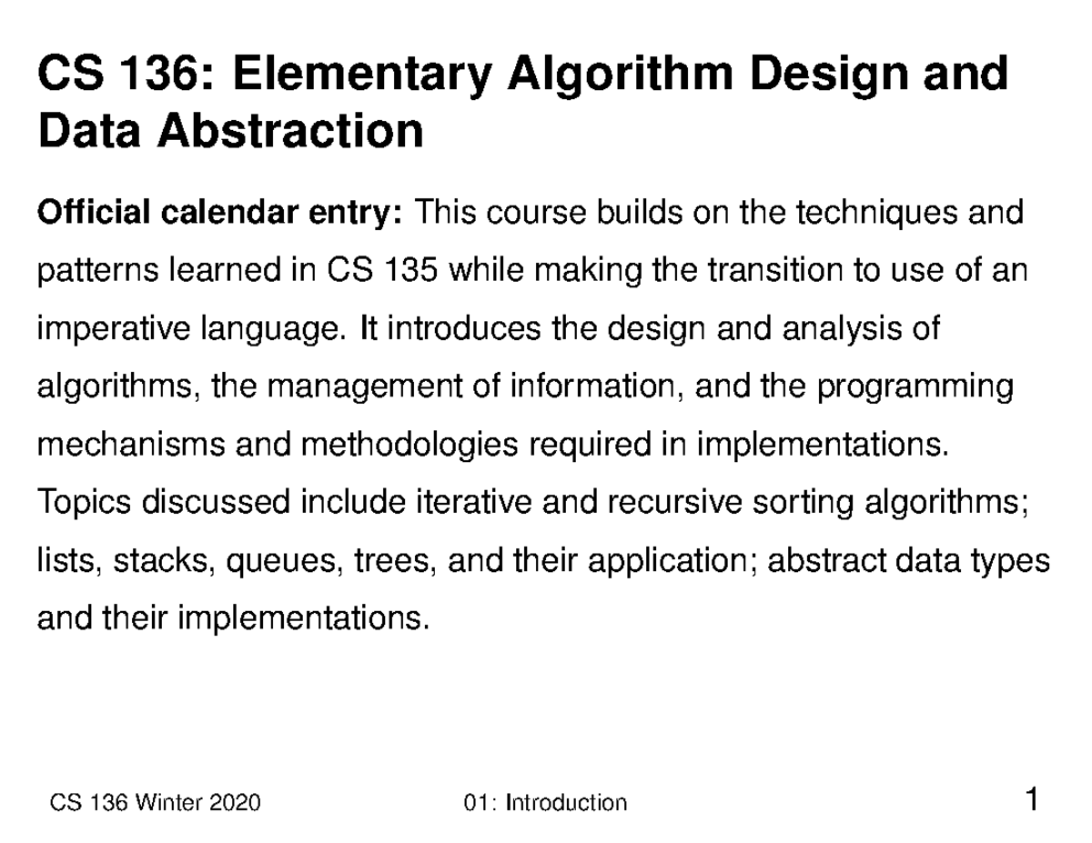01 Intro Post Lecture Notes Cs 136 Elementary Algorithm Design And Data Abstraction
