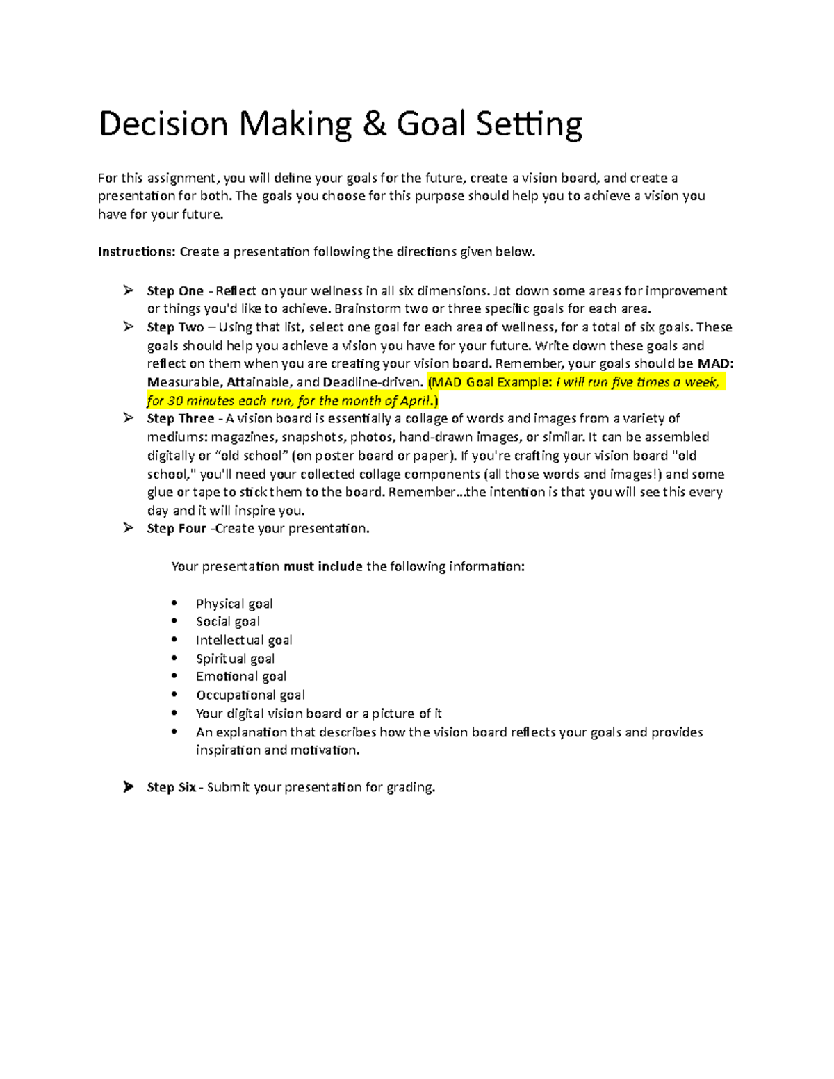 01 06 05 - Assignment - Decision Making & Goal Setting For this ...