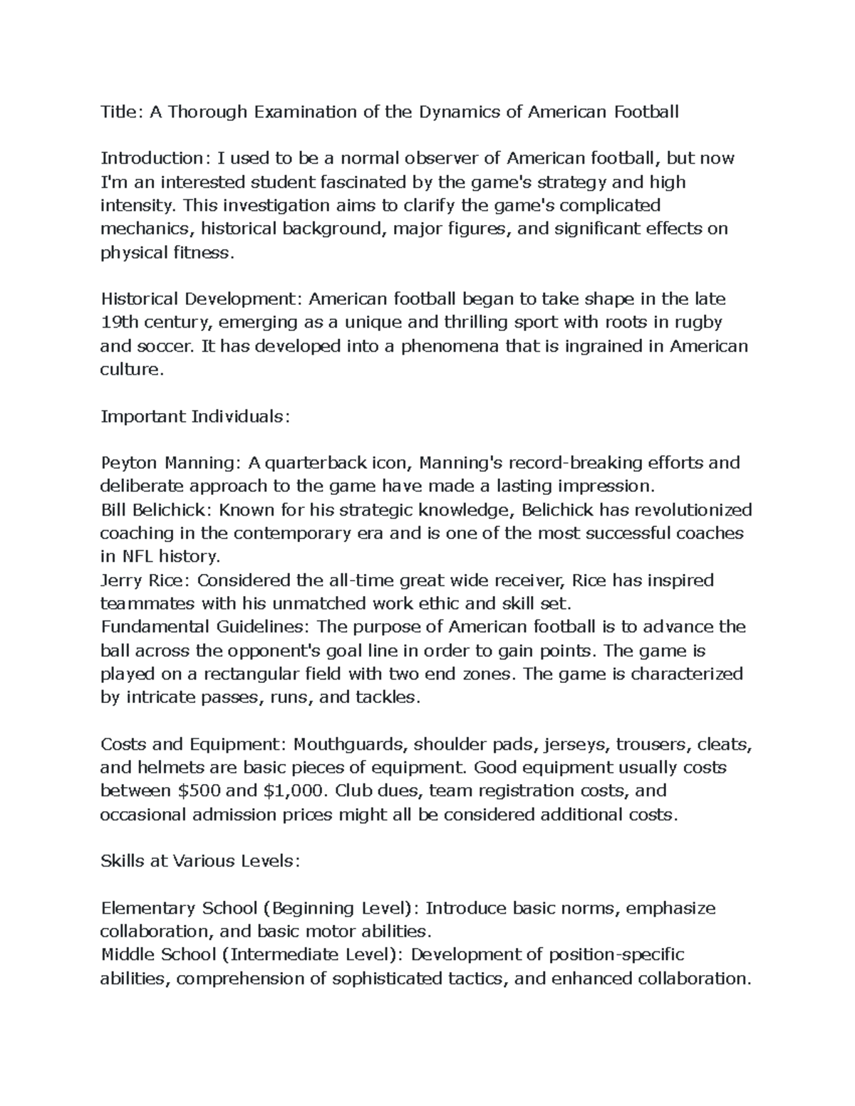 Final Football research project - Google Docs - Title: A Thorough ...