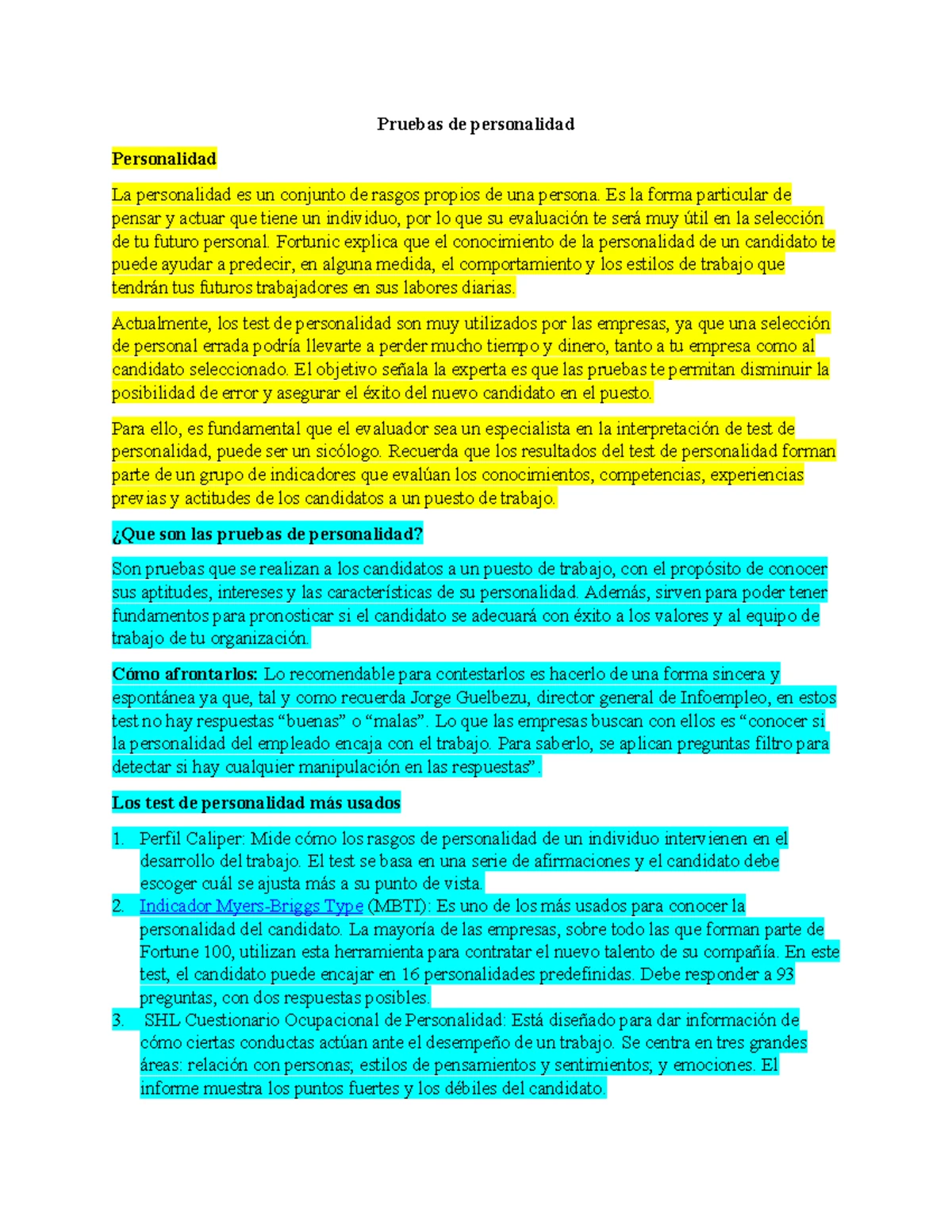 Test de personalidad - Ejercicios Practicos - Test de personalidad En ...