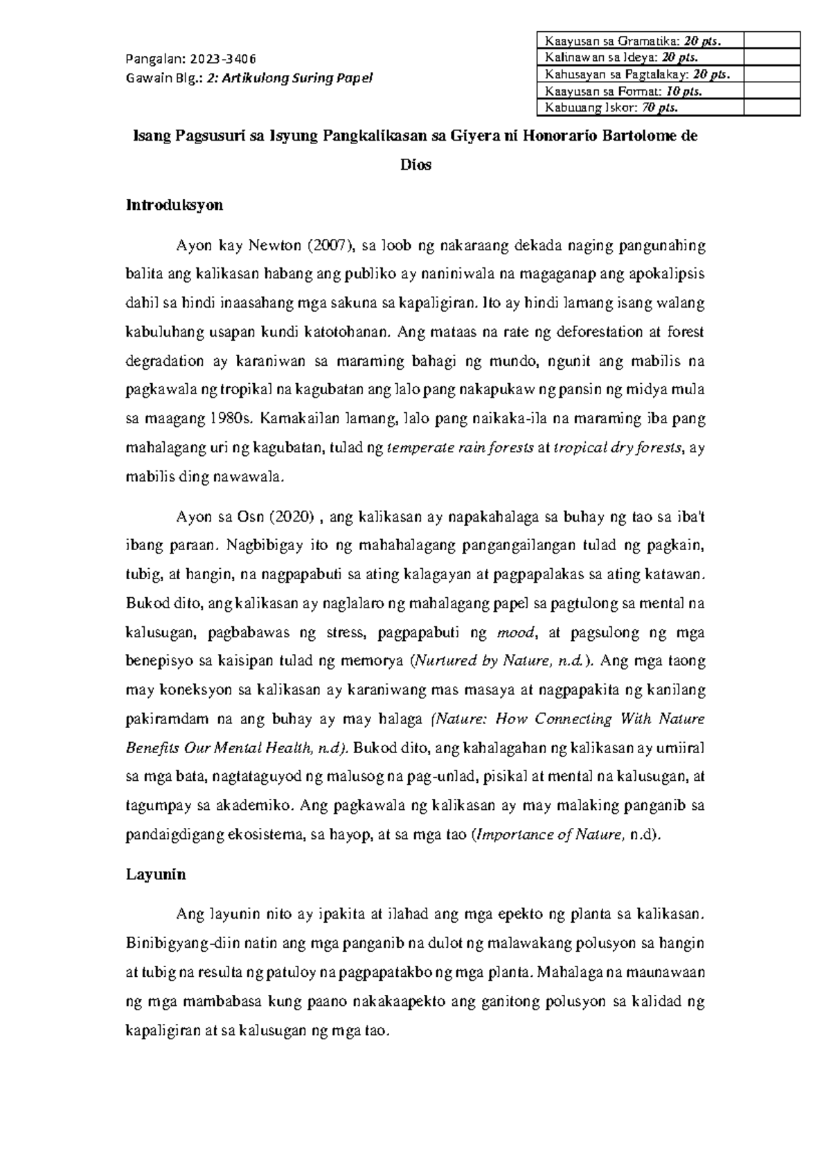 Giyera: Ekokritisismong Pananaliksik - Pangalan: 2023- Gawain Blg.: 2 ...