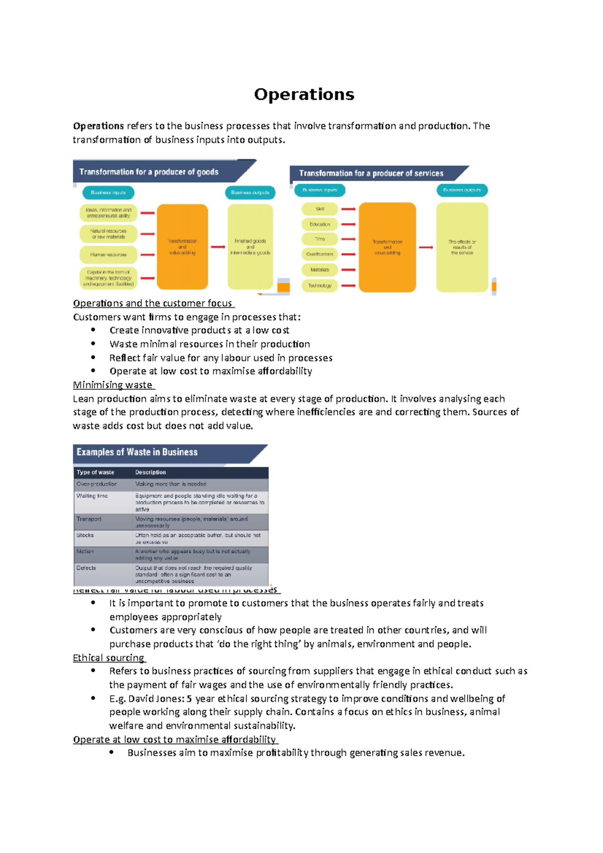 HSC Business Studies - Operations Operations refers to the business ...